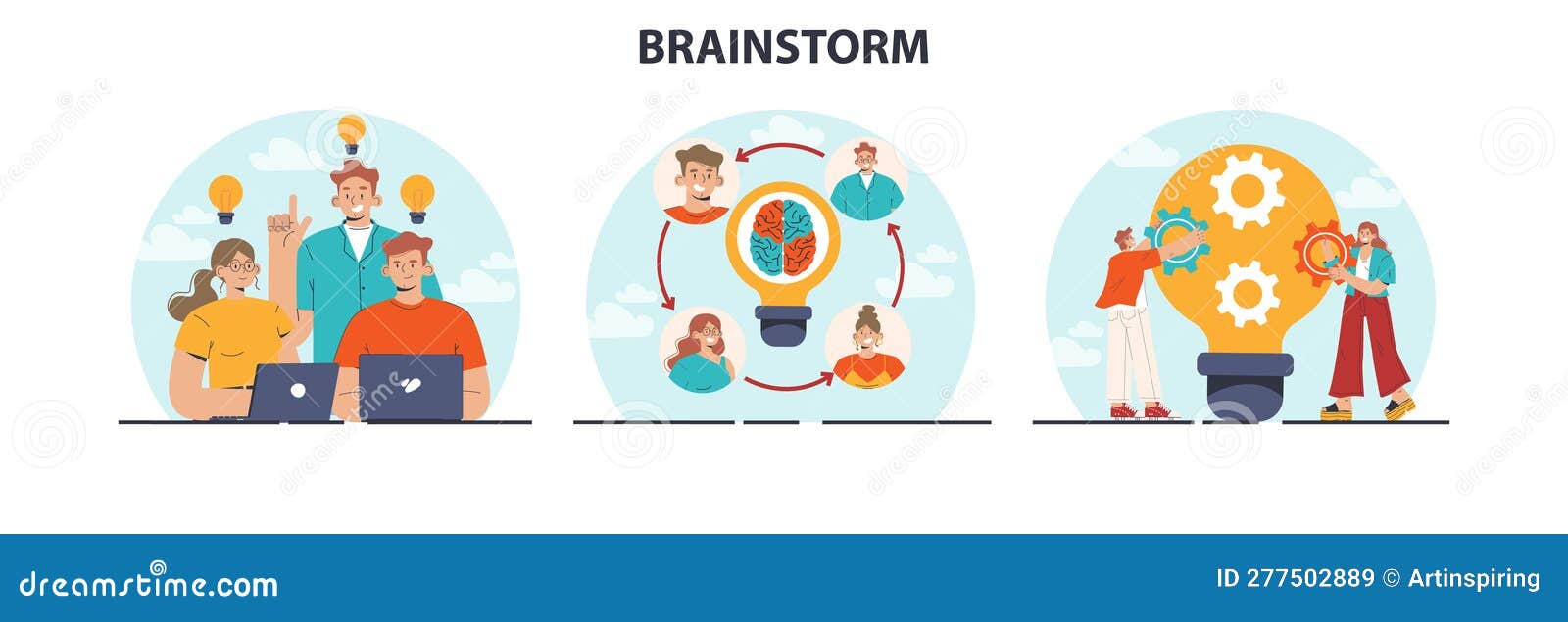 Brainstorm Set. New Idea Generation in Teamwork Discussion Stock Vector ...