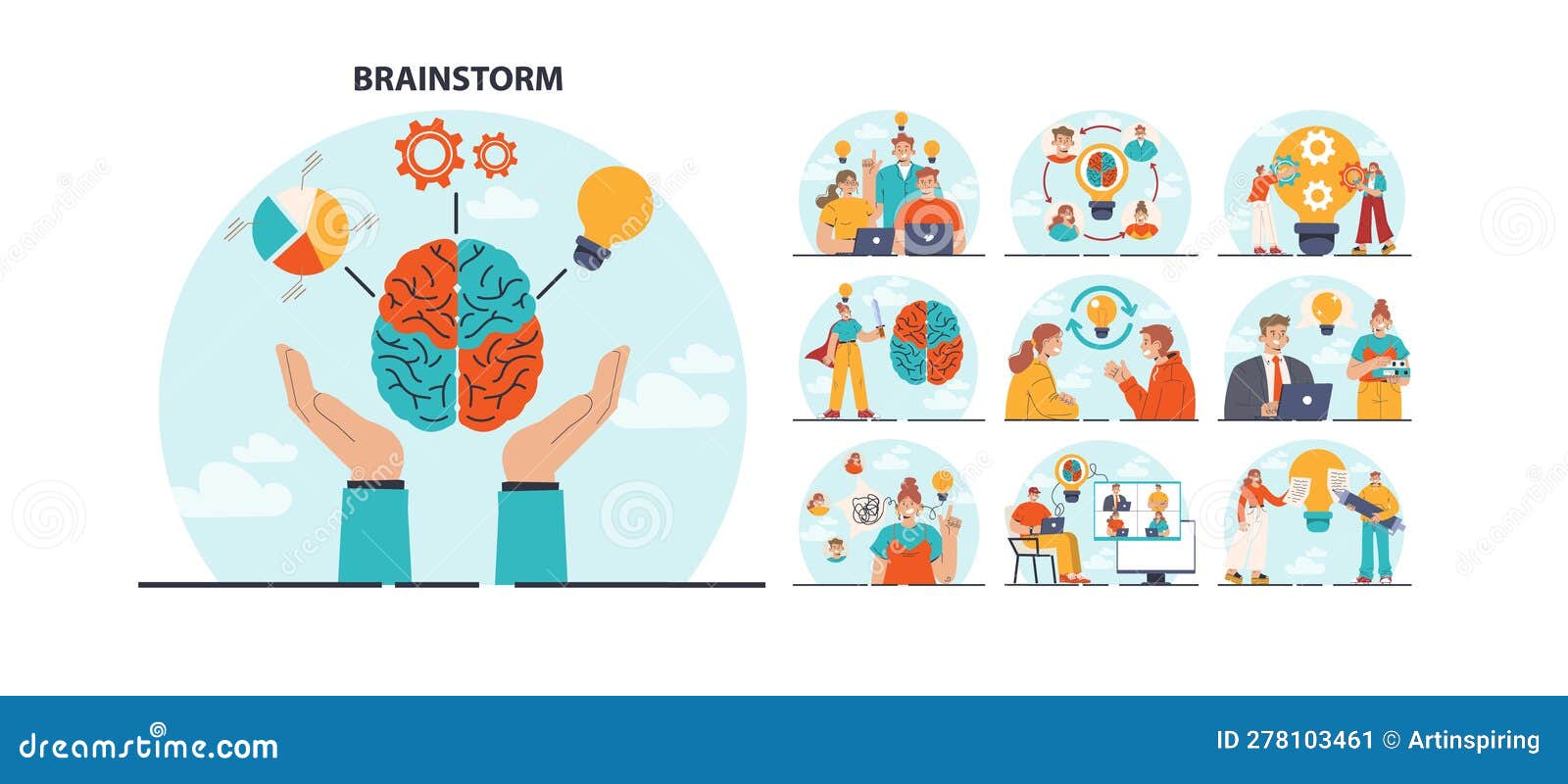 Brainstorm Set. New Idea Generation in Teamwork Discussion Stock ...