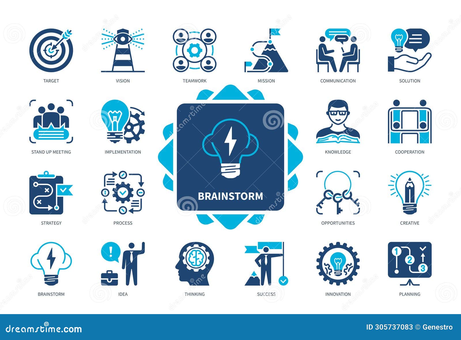 Brainstorm solid icon set stock illustration. Illustration of theory ...