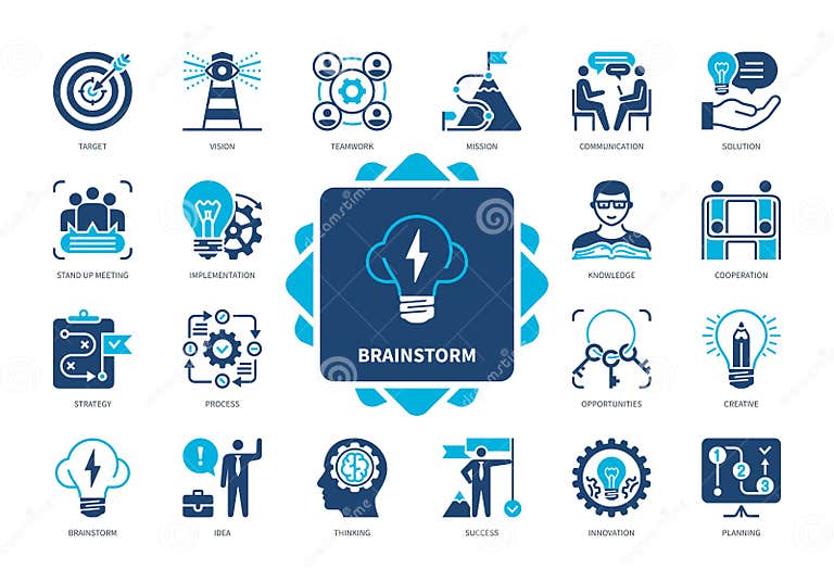 Brainstorm solid icon set stock illustration. Illustration of theory ...