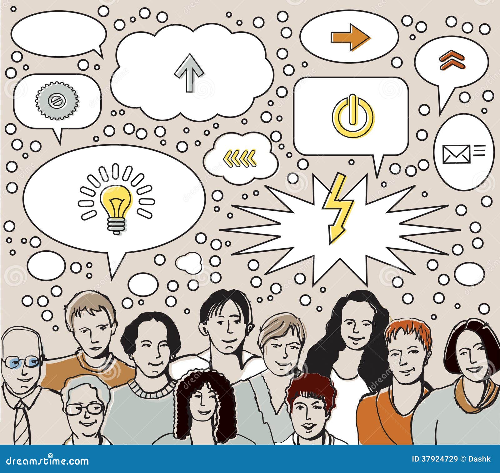 Brainstorm Team: People and Ideas Bubbles Stock Vector - Illustration ...