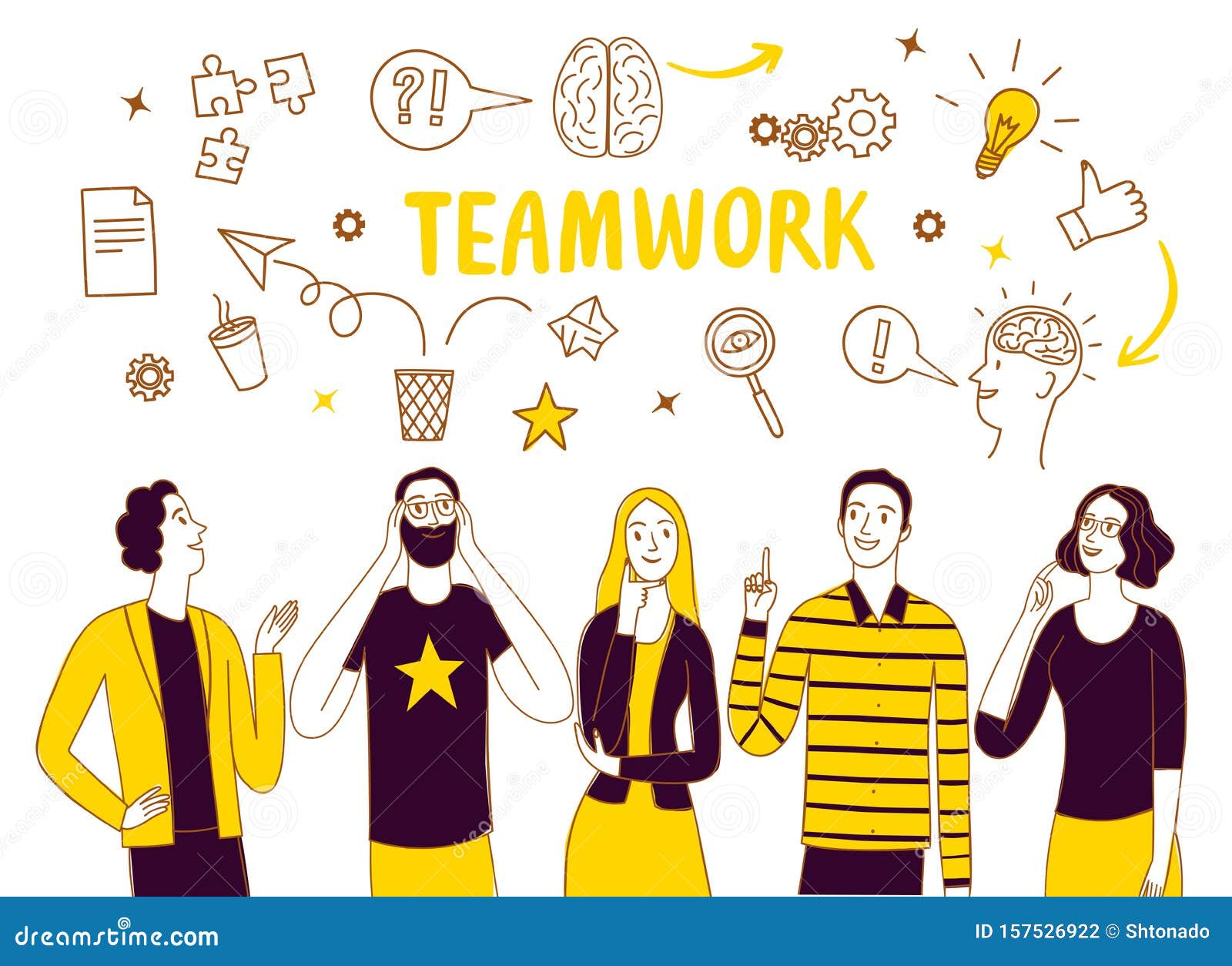 Brainstorm and Teamwork Doodle Illustration with People Stock Vector ...
