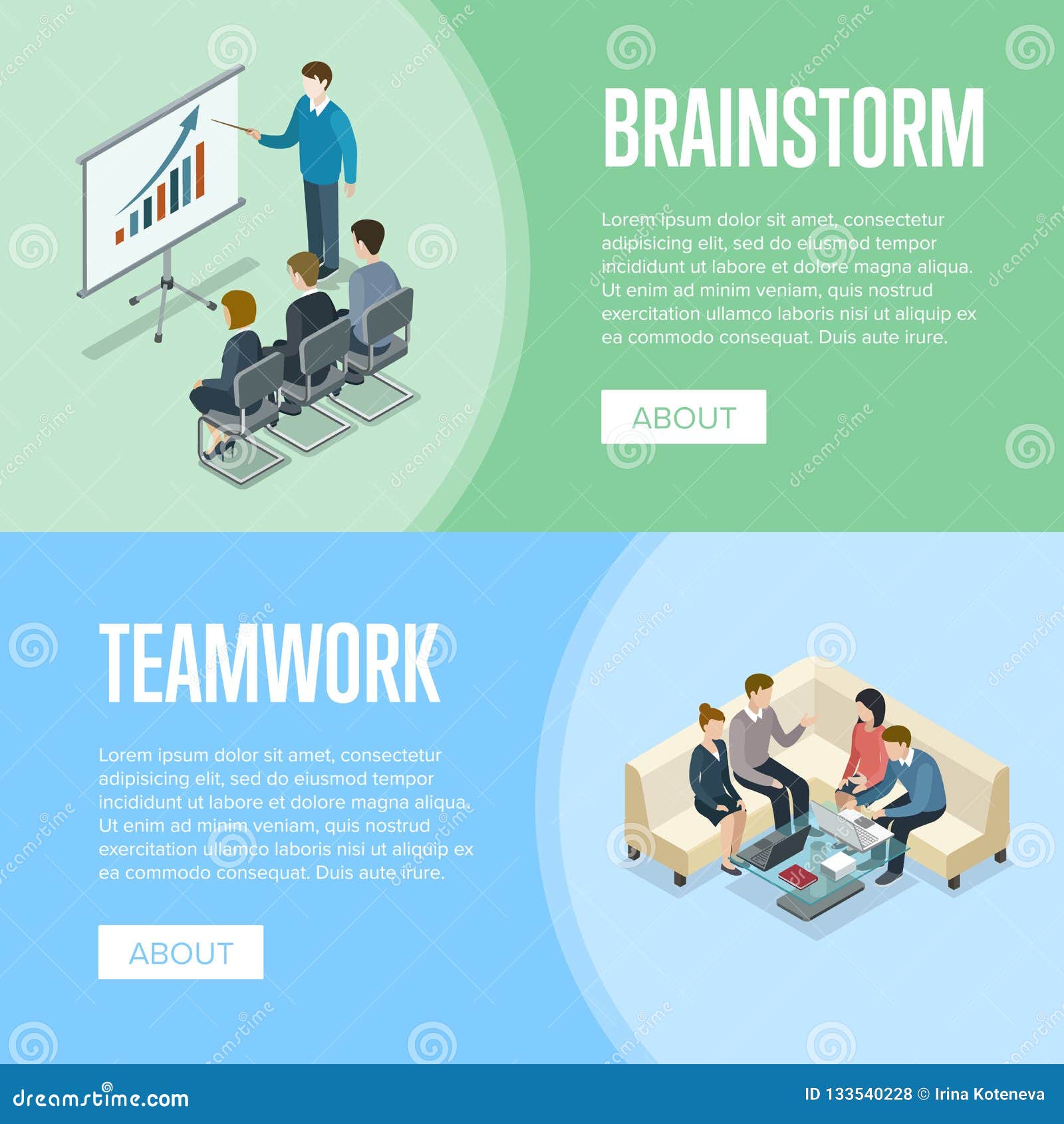 Brainstorm and Teamwork Isometric Banners Stock Illustration ...