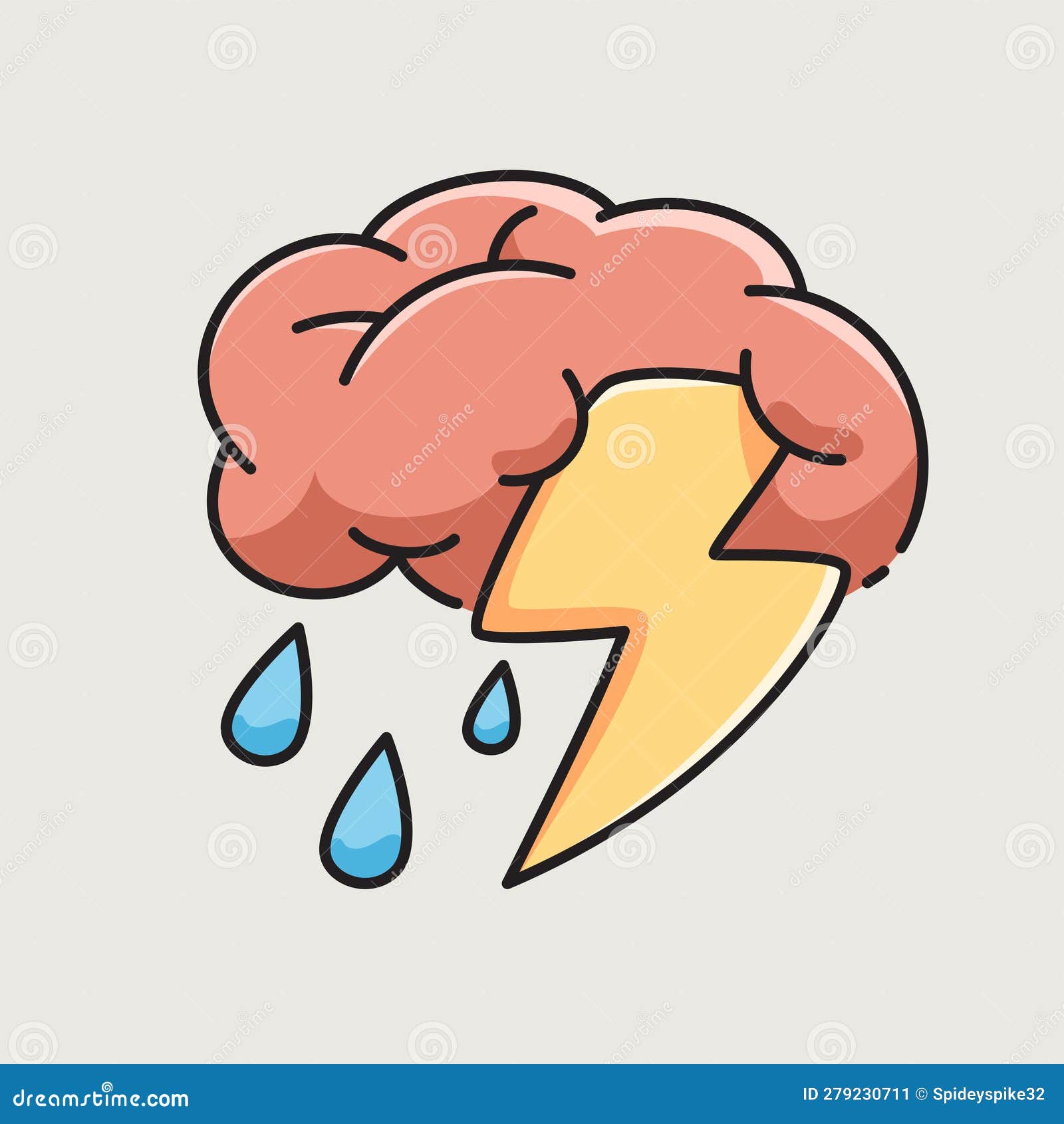 A Brainstorming Abstract Concept. a Brain with Thunder and Rain Stock ...