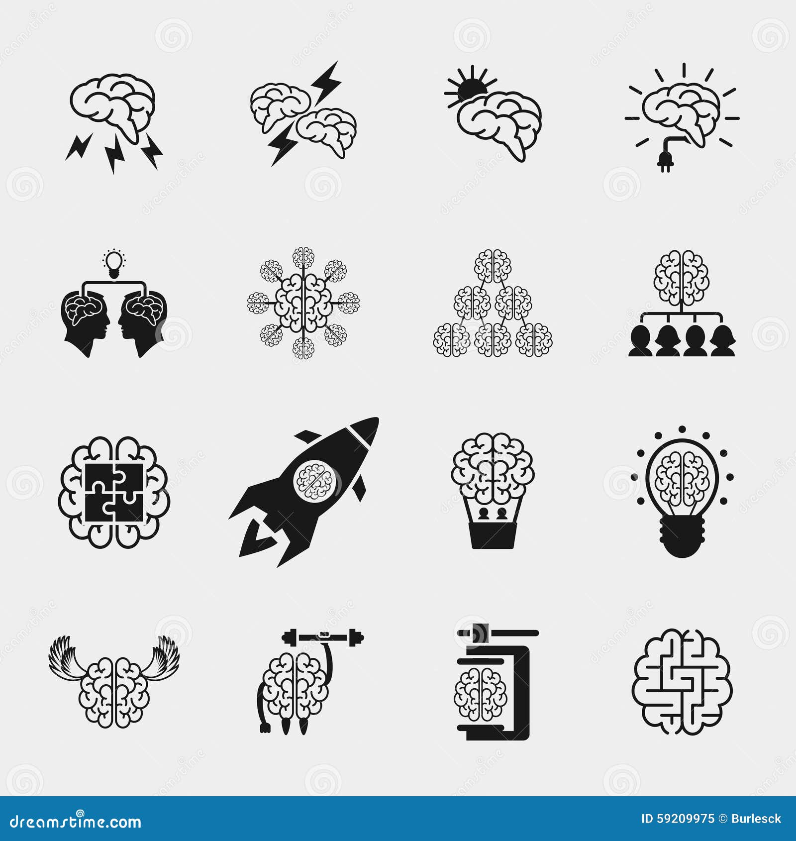 Brainstorming Black Icons Set. Creative Brain Idea Stock Vector ...