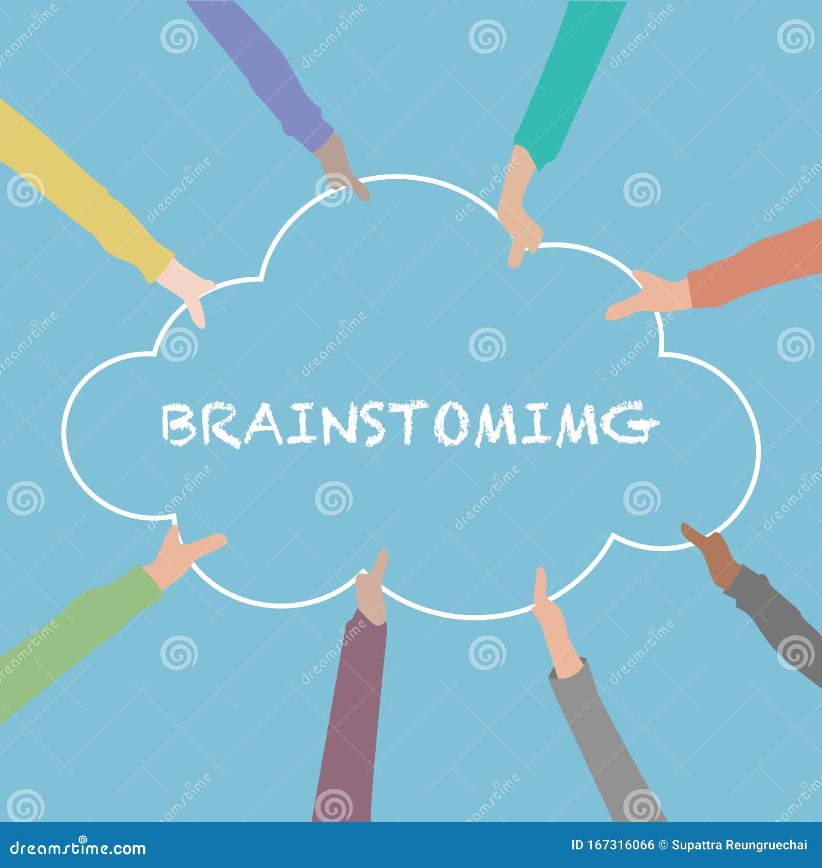 Brainstorming in the Cloud Connecting People To Partnership. Stock ...