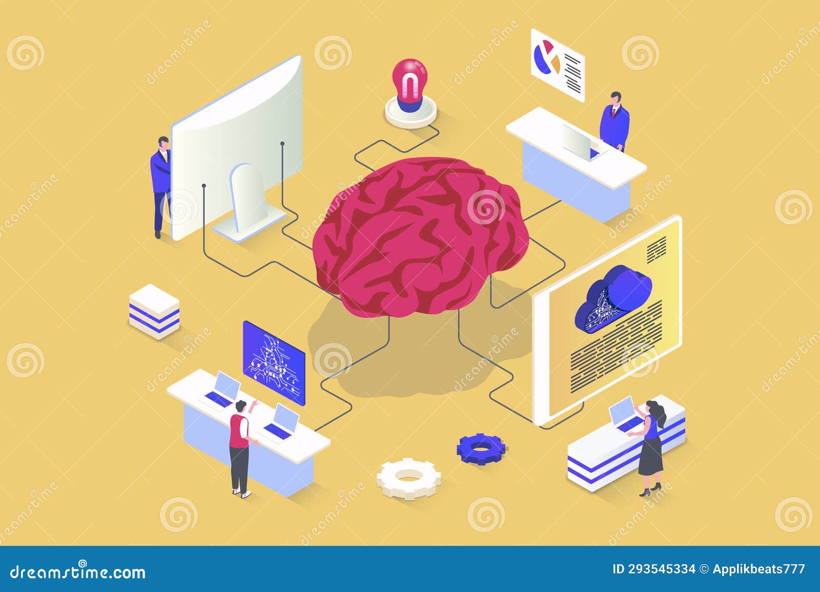 Brainstorming Concept in 3d Isometric Design. Teamwork Search for ...