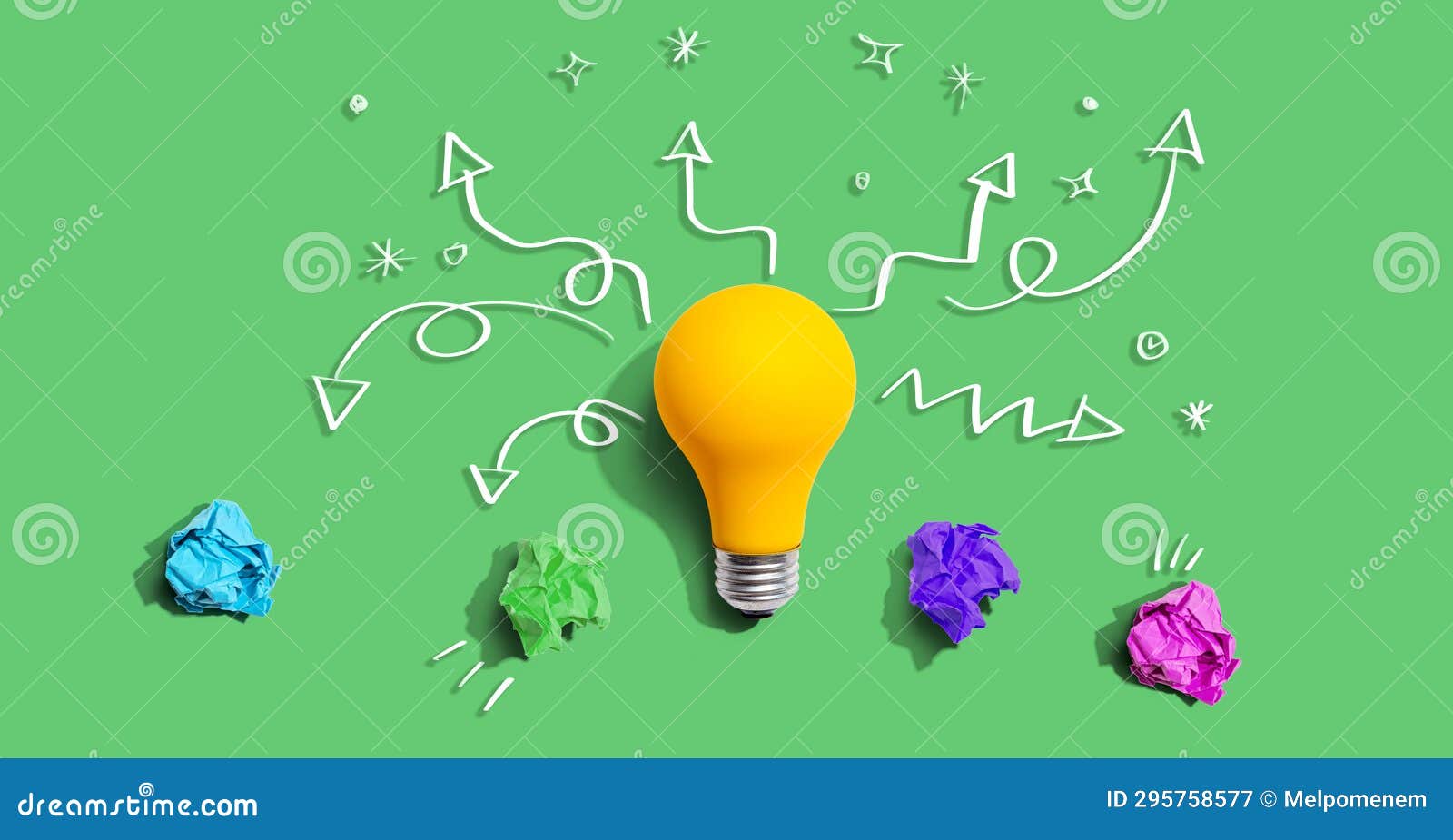 Brainstorming Concept with a Idea Light Bulb and Crumpled Paper Stock ...