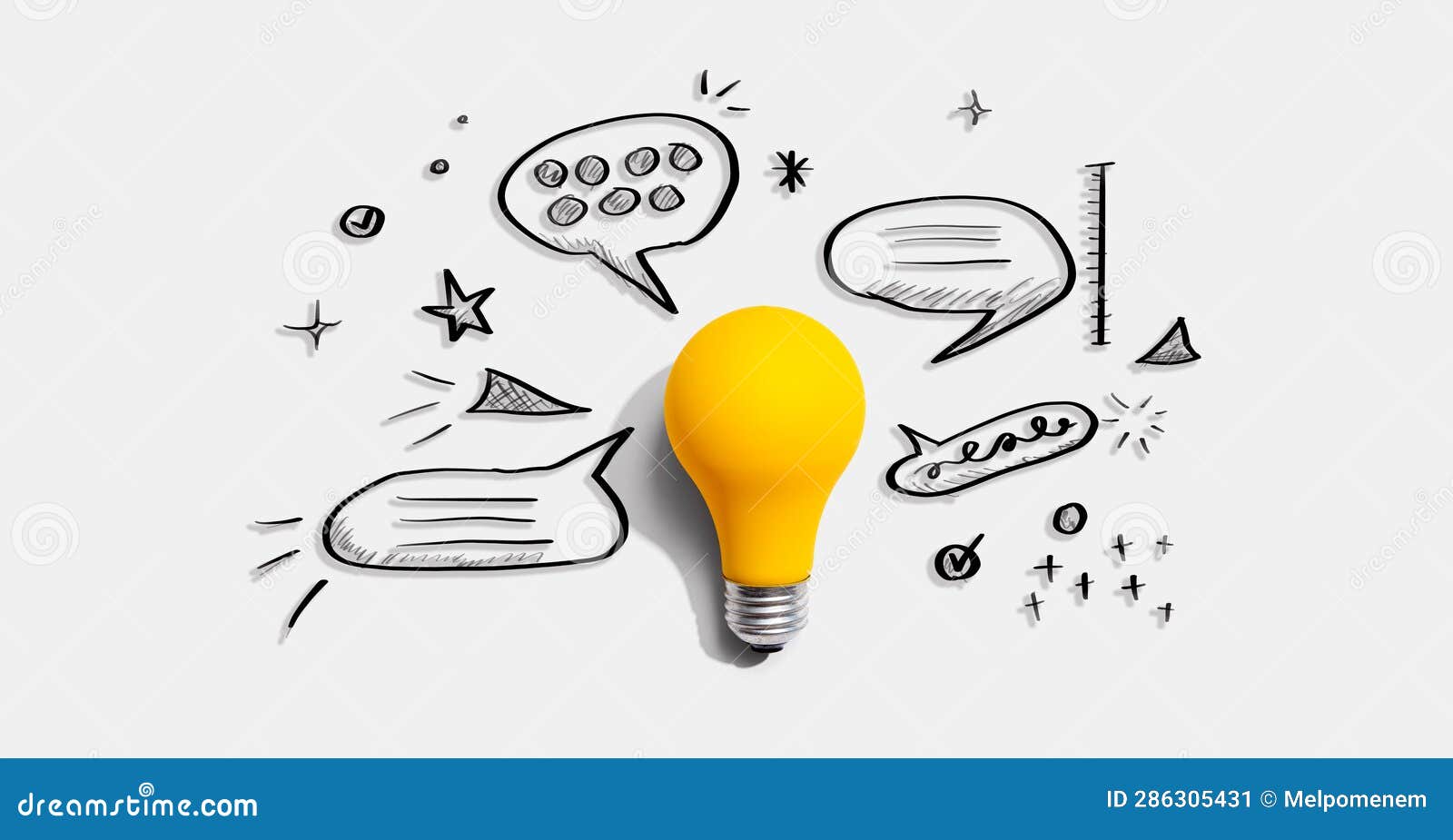 Brainstorming Concept with a Light Bulb and Speech Bubbles Stock Image ...