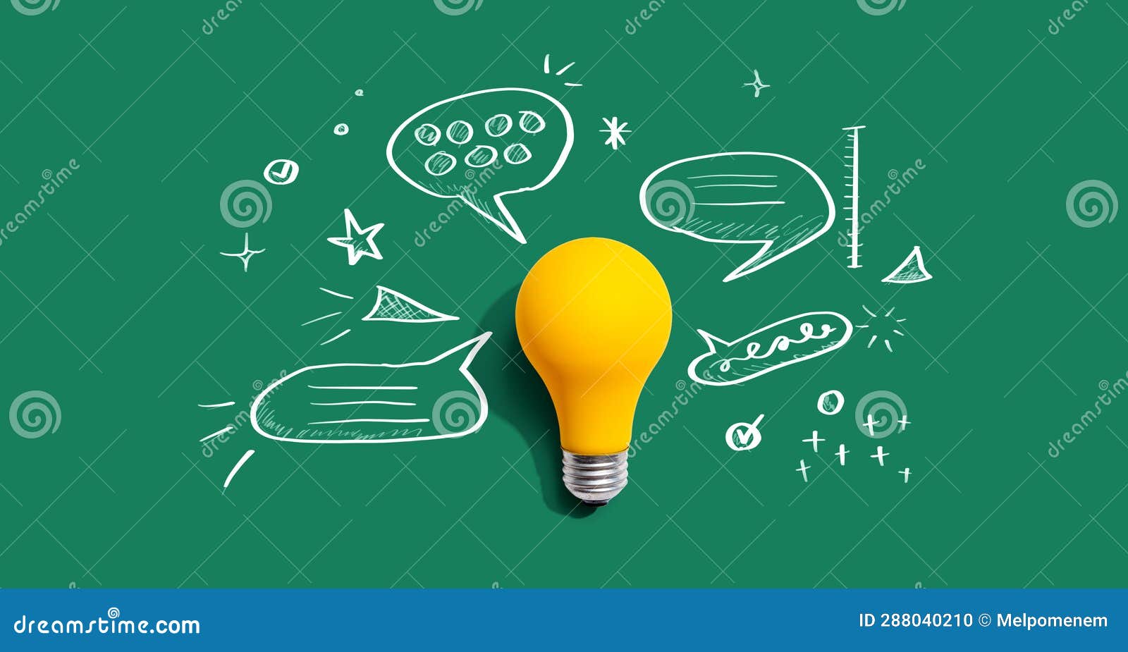 Brainstorming Concept with a Light Bulb and Speech Bubbles Stock Photo ...