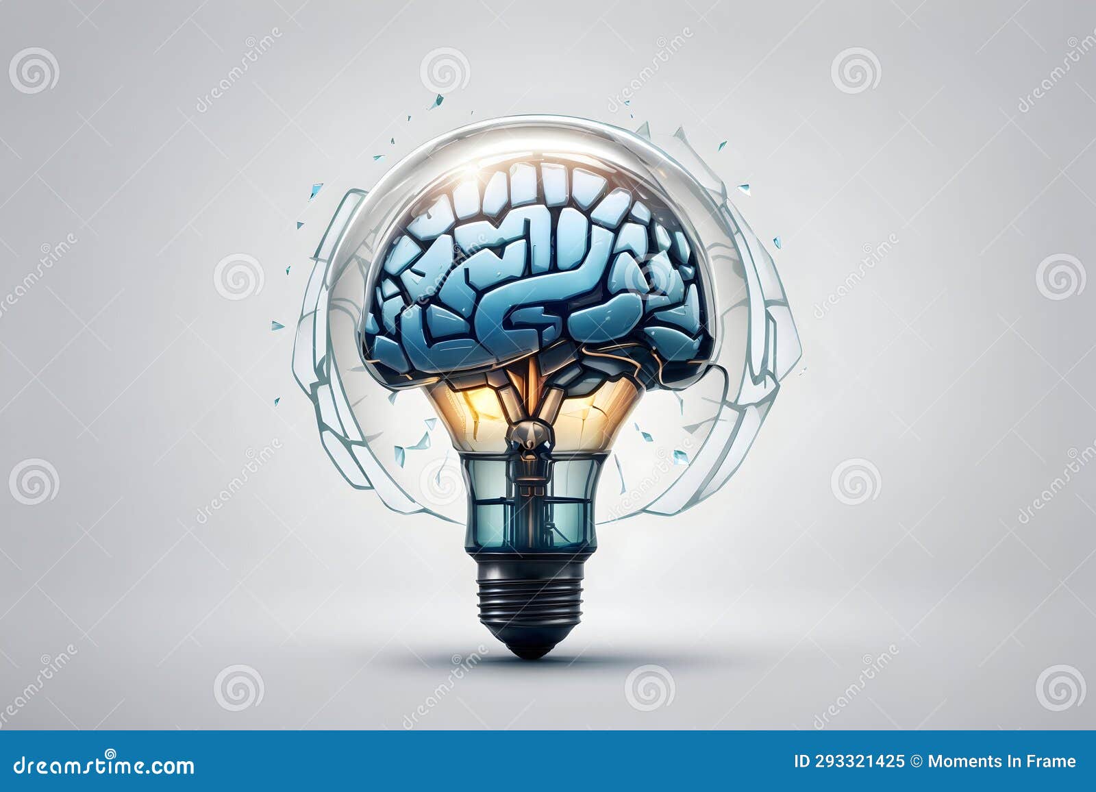 Brainstorming Concept with Lightbulb and Blue Brain on Grey Background ...
