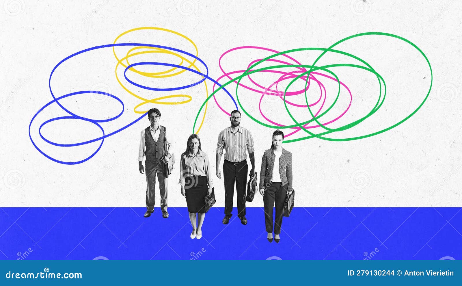 Contemporary Art Collage with the Creative Team of Workers Creating New ...