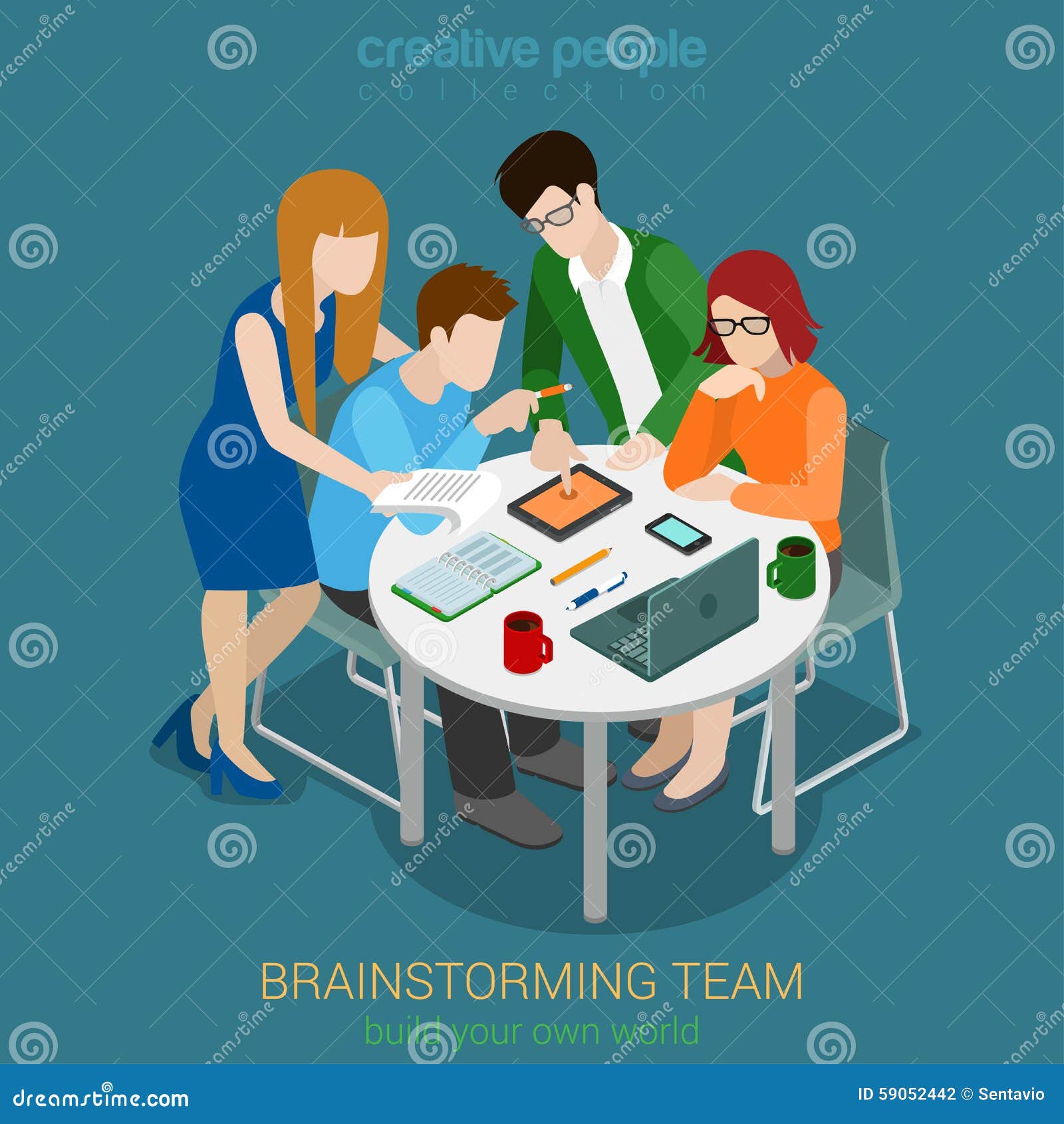 Brainstorming Creative Team People Flat 3d Web Vector Isometric Stock ...