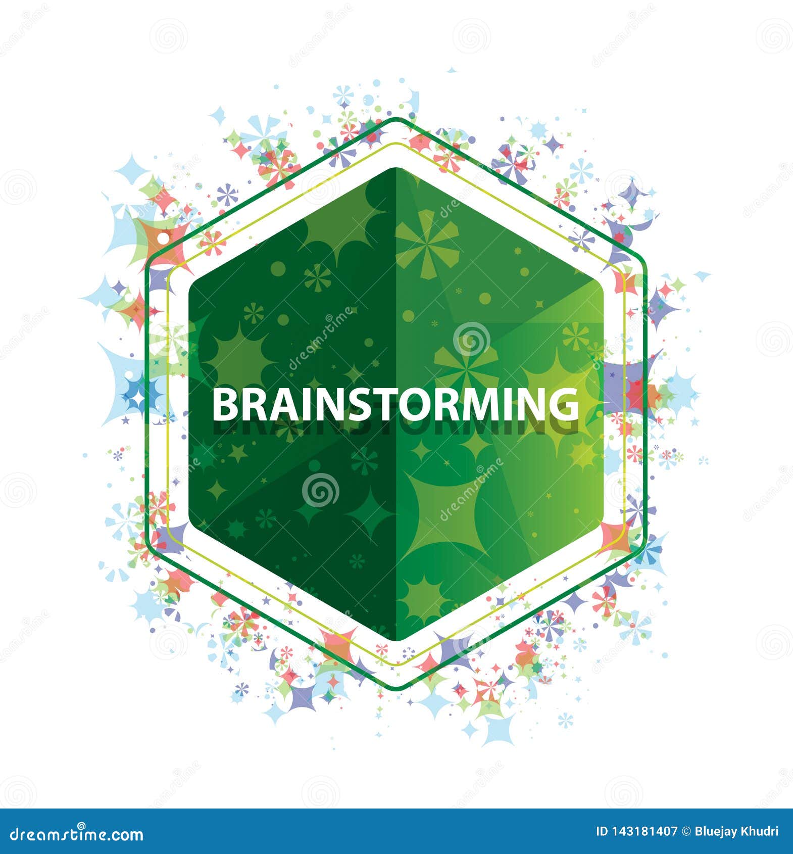 Brainstorming Floral Plants Pattern Green Hexagon Button Stock ...