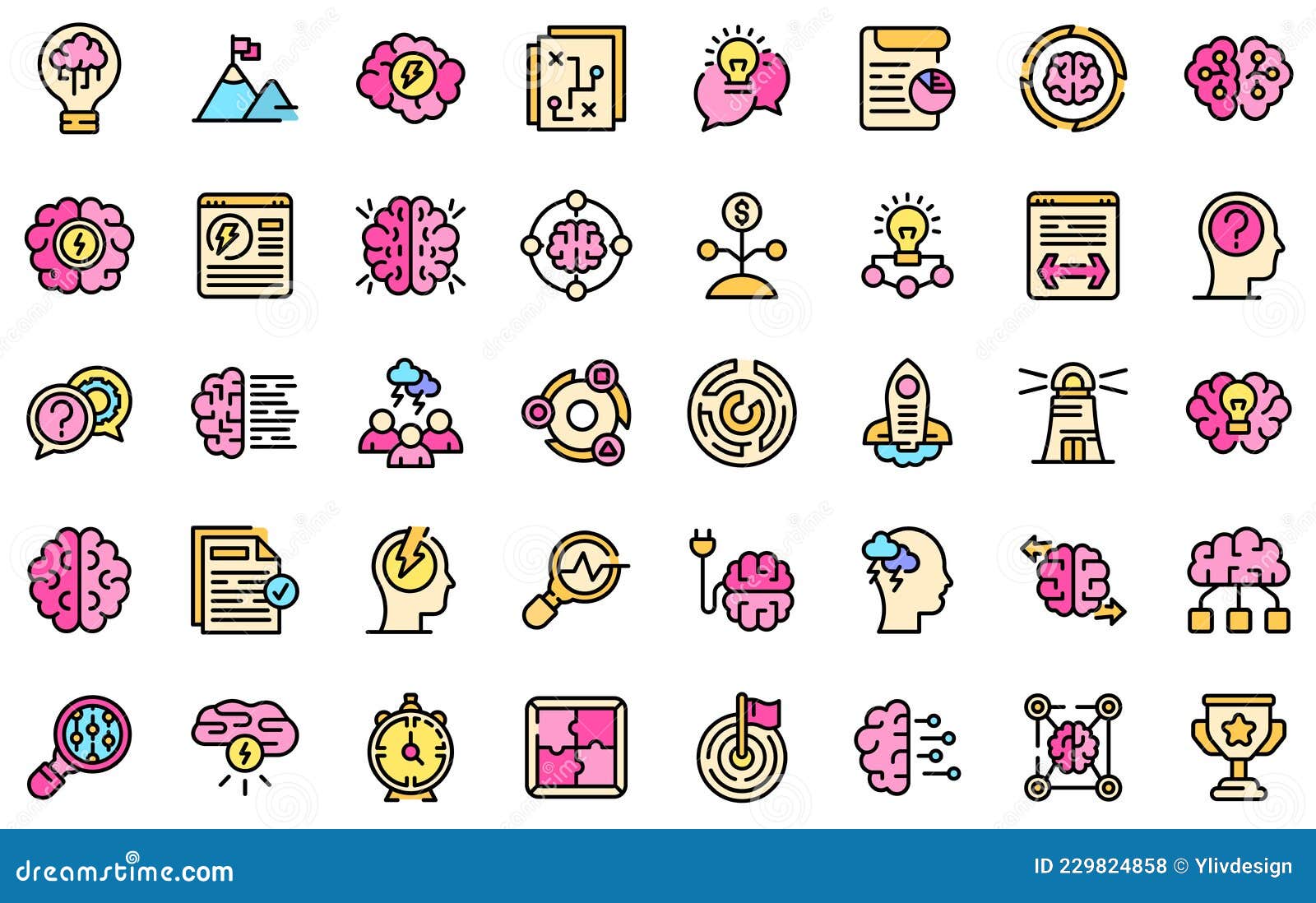 Brainstorming Icons Set Line Color Vector Stock Vector - Illustration ...