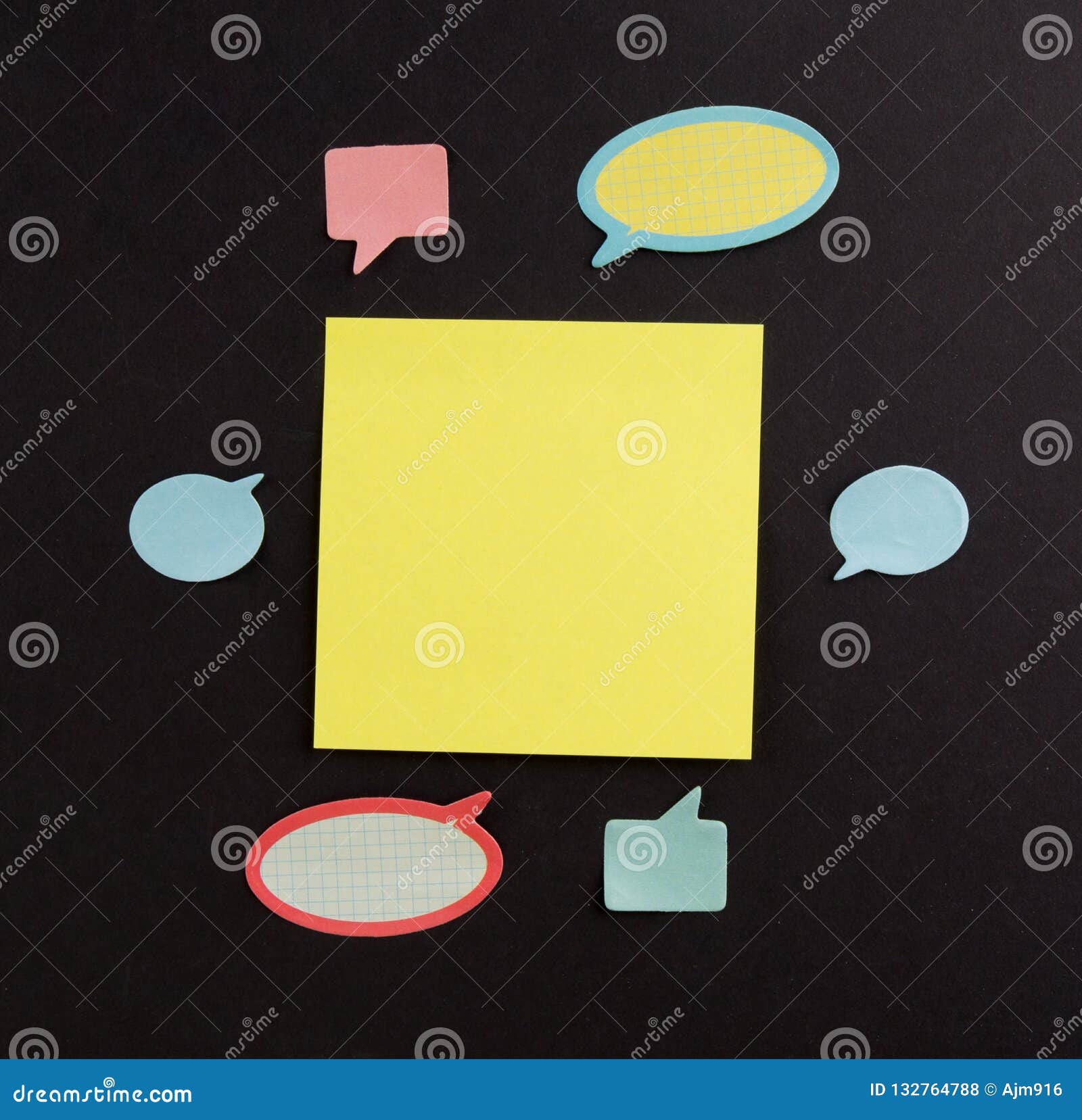 Brainstorming and Idea Concept. Big Yellow Sticky Note Surrounded by ...