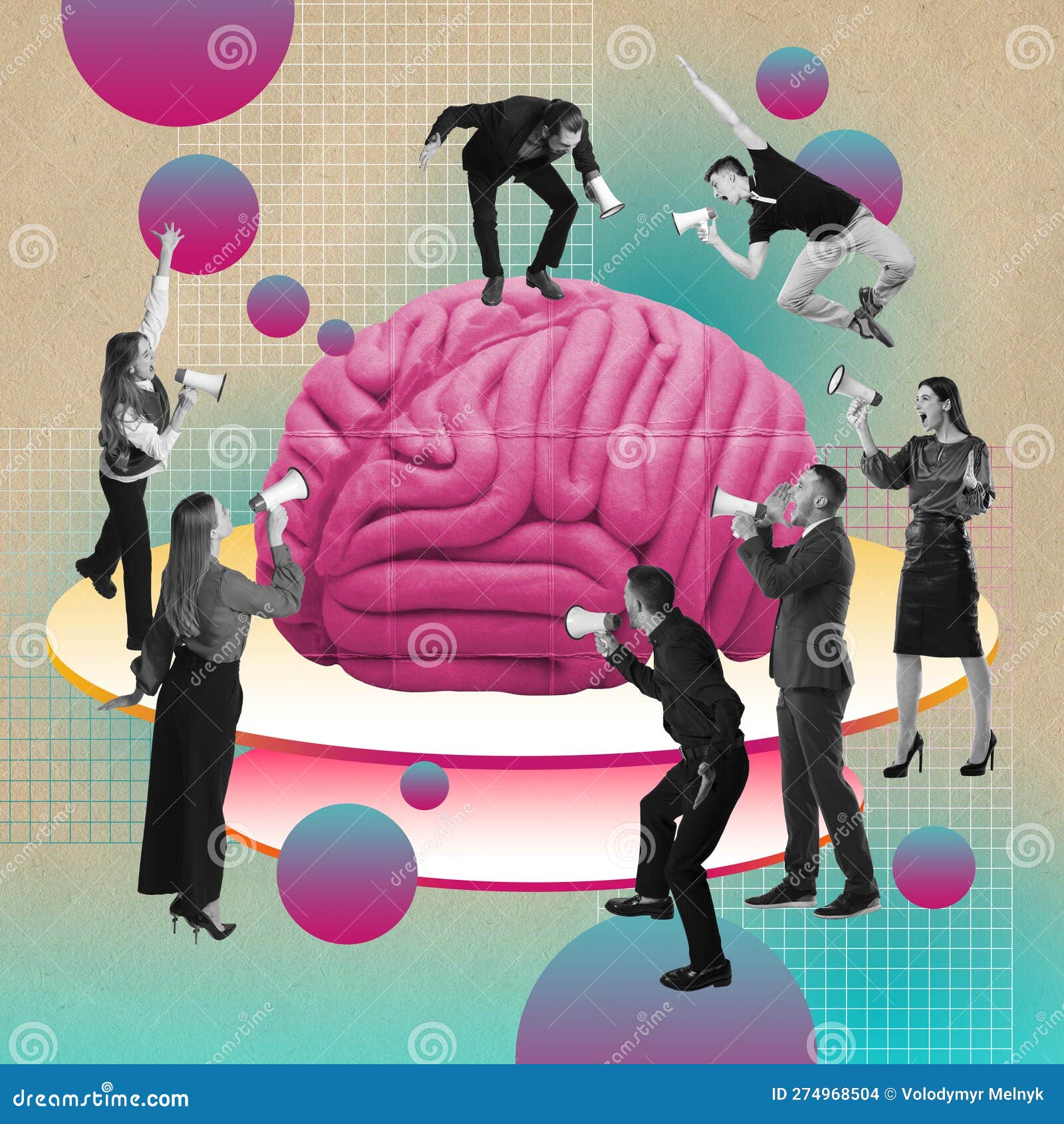 Brainstorming and Ideas Generation. Creative Group of Employees Standing Around Brain and ...