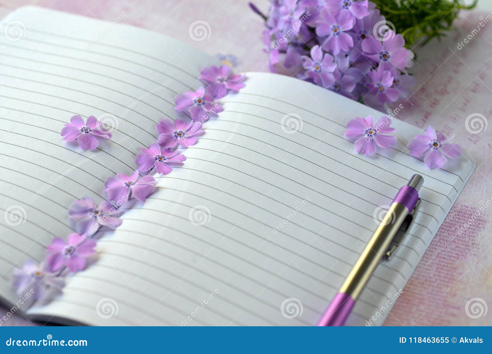 Ultra Violet Flatlay of Feminine Stationery, Notebook, Pen and Lavender ...