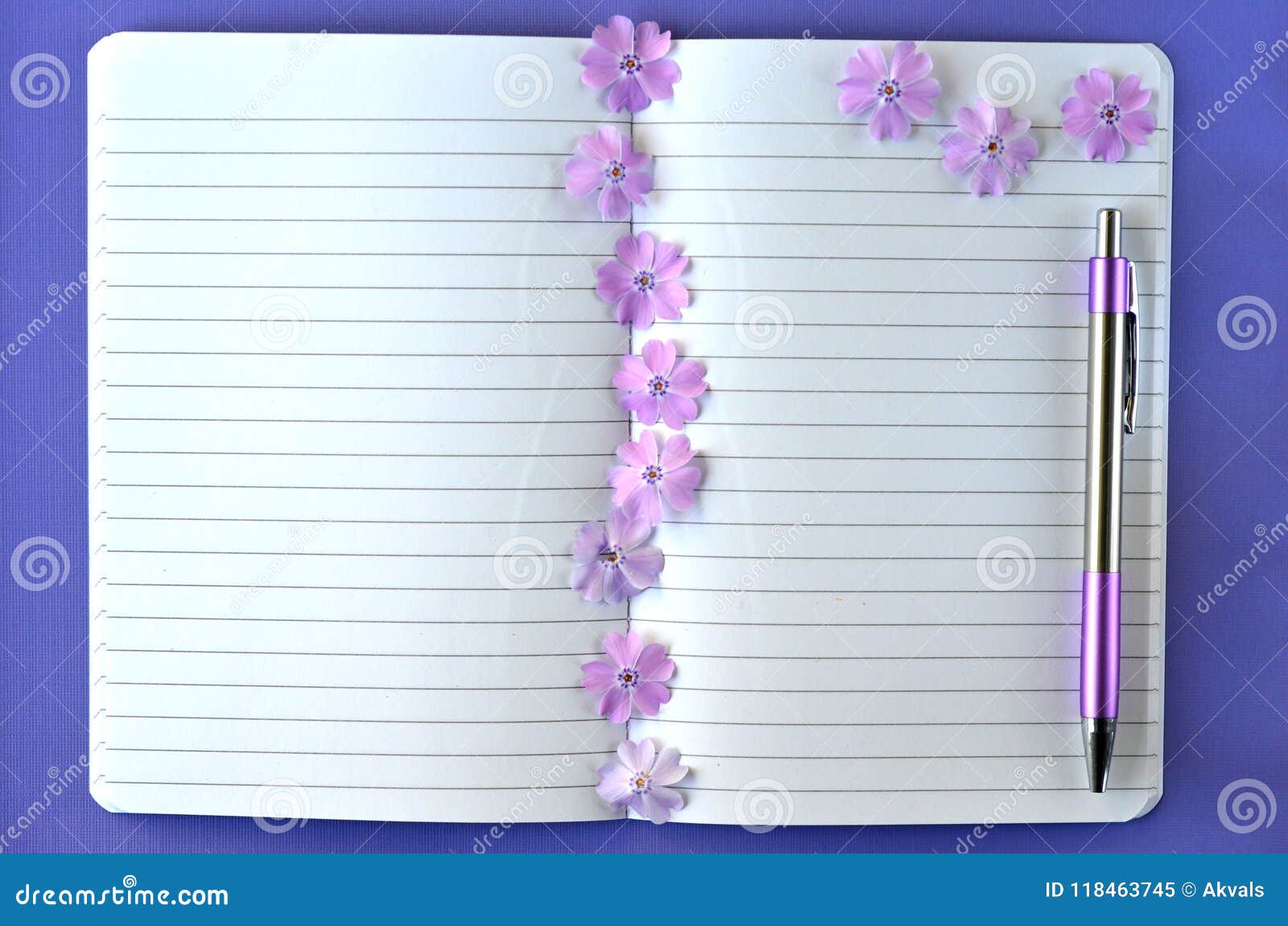 Ultra Violet Flatlay of Feminine Stationery, Notebook, Pen and Lavender ...