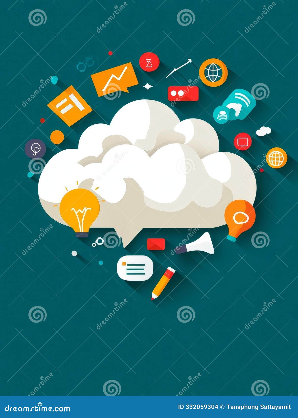 Brainstorming and Innovation Cloud Computing Concept a Cloud Shape with Multiple Icons ...