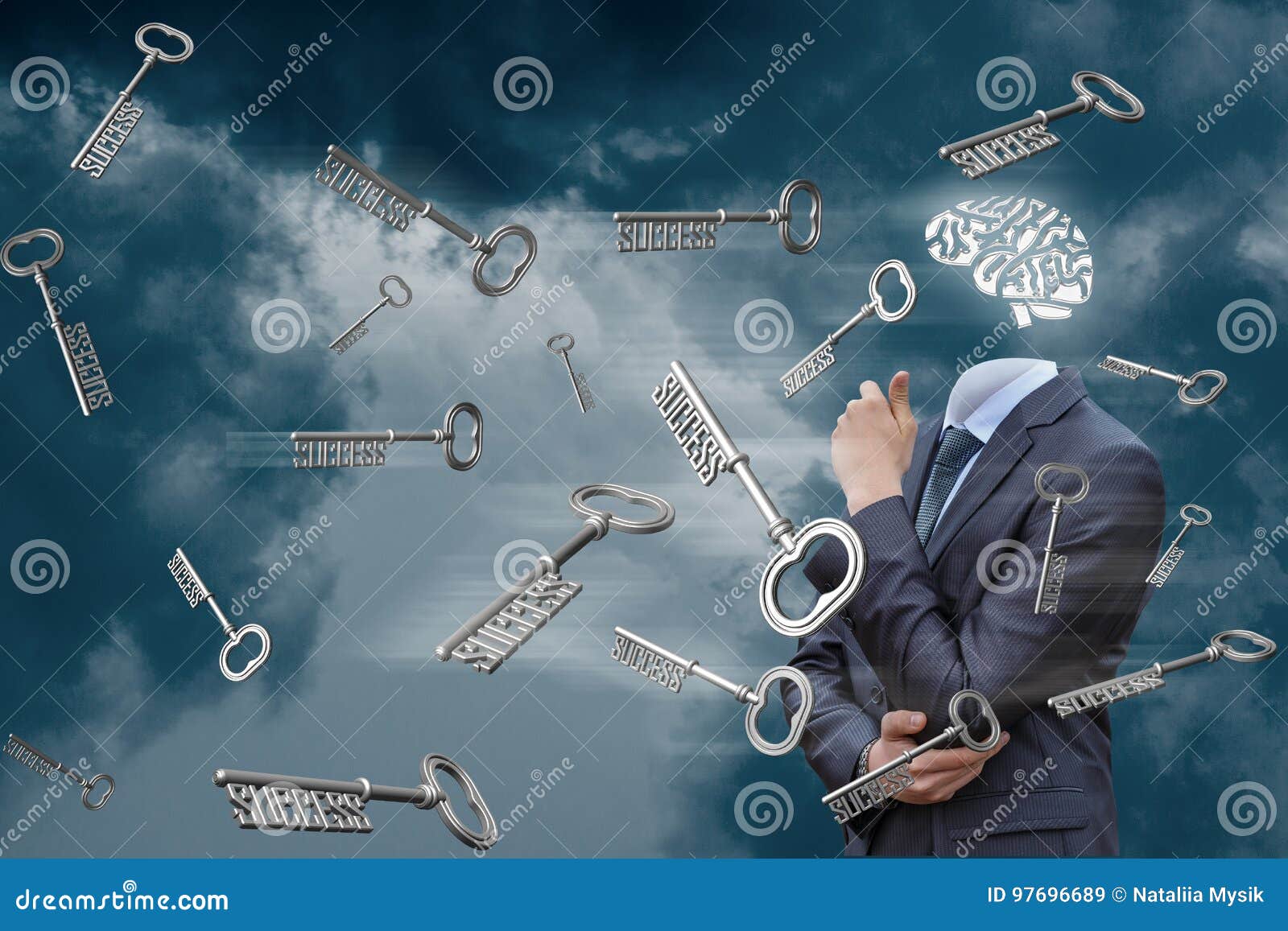 Brainstorming and the Keys of Success in the Sky. Stock Image - Image ...