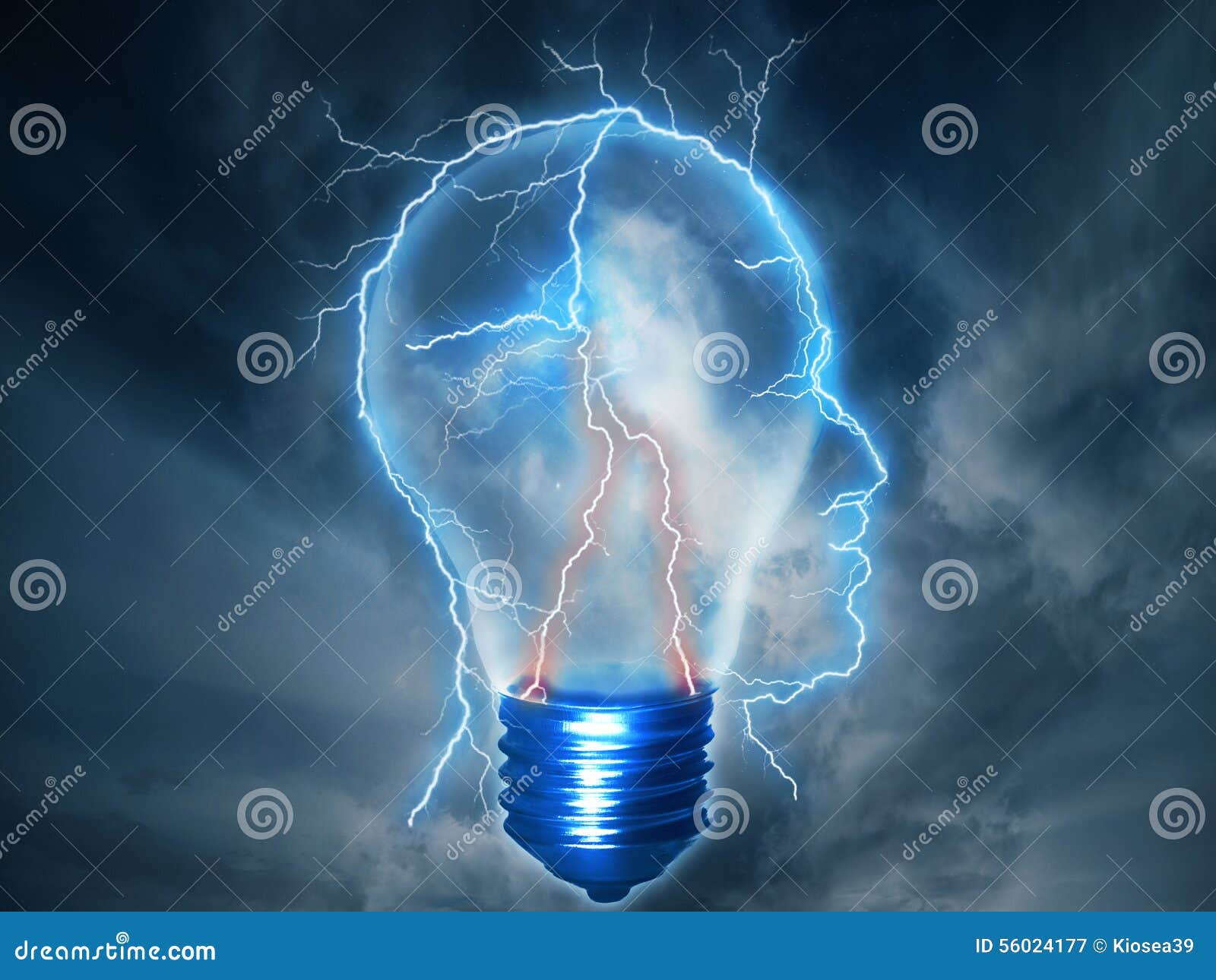 Brainstorming Lightning Bolt Shaped As Human Head with Lightbulb Stock ...