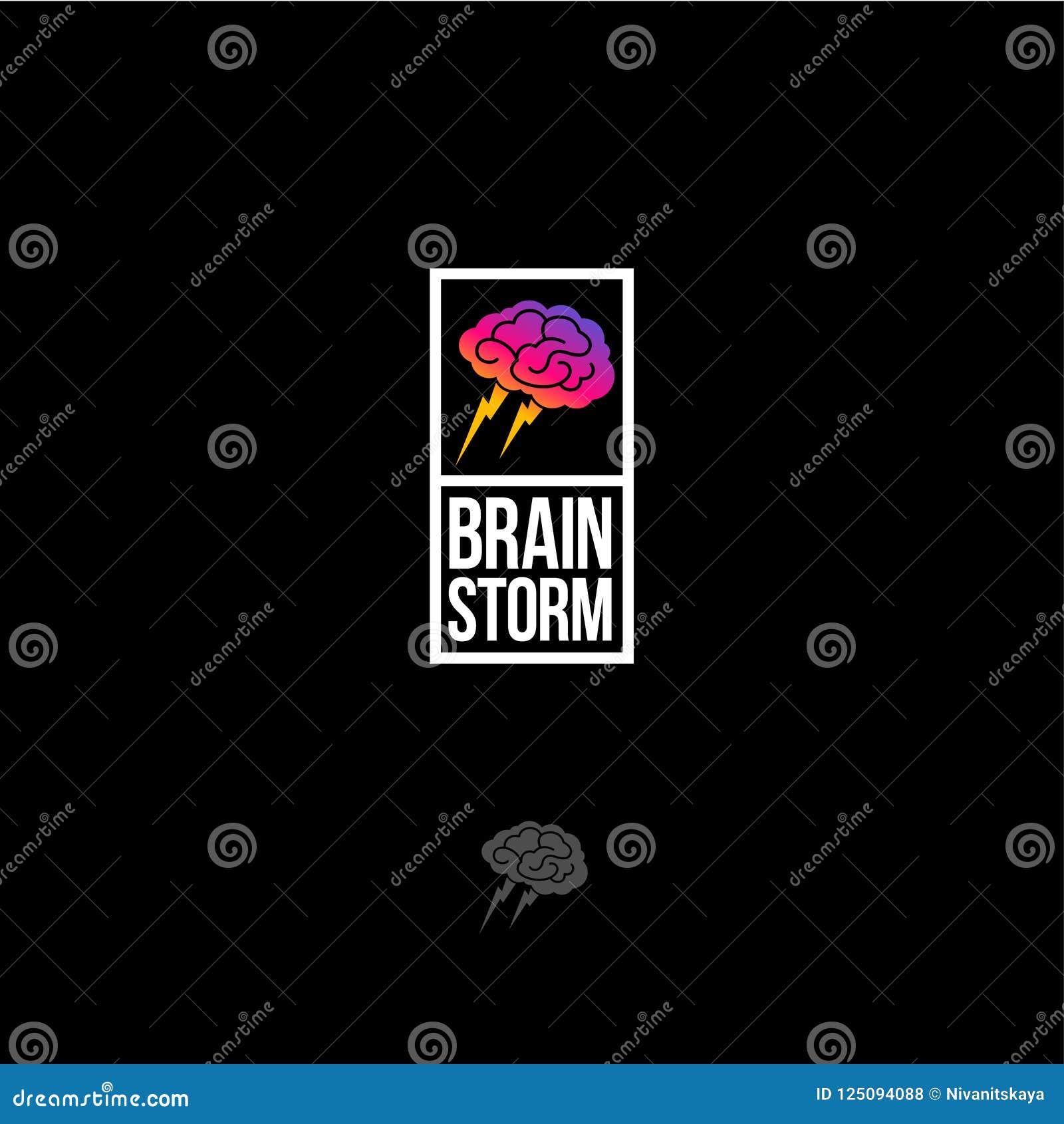 Brainstorming Logo. Brainstorming Emblem. Cloud the Brain and Lightning ...
