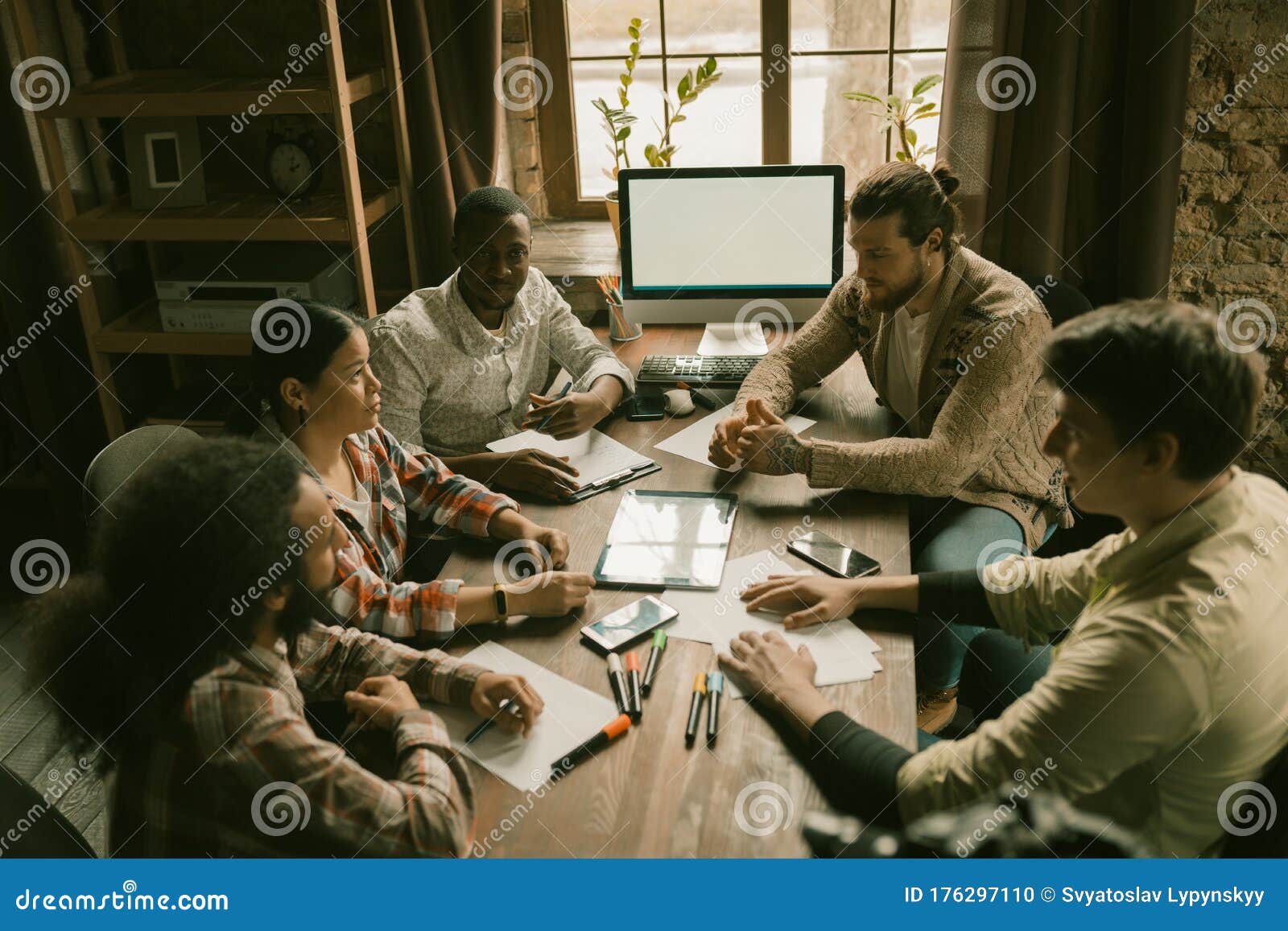 Brainstorming of Multi-Ethnic Freelancers Group Stock Photo - Image of ...