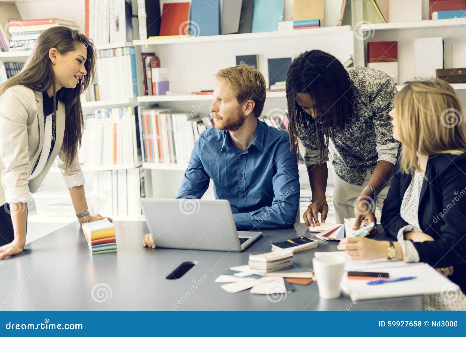 Brainstorming at an Office Desk Stock Photo - Image of office, meeting ...