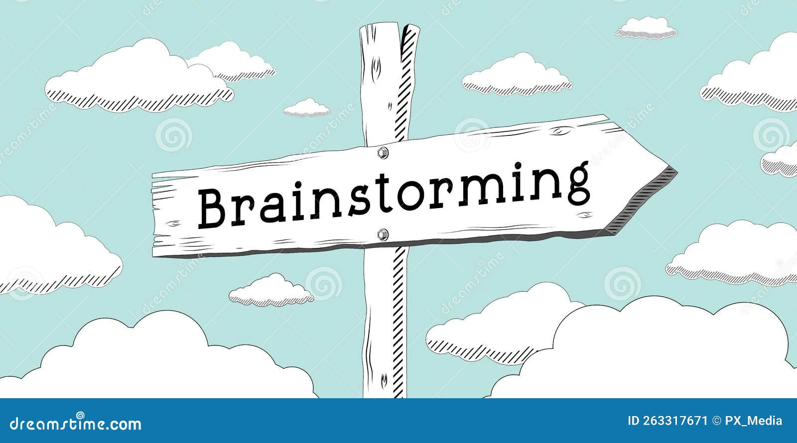 Brainstorming - Outline Signpost with One Arrow Stock Illustration ...