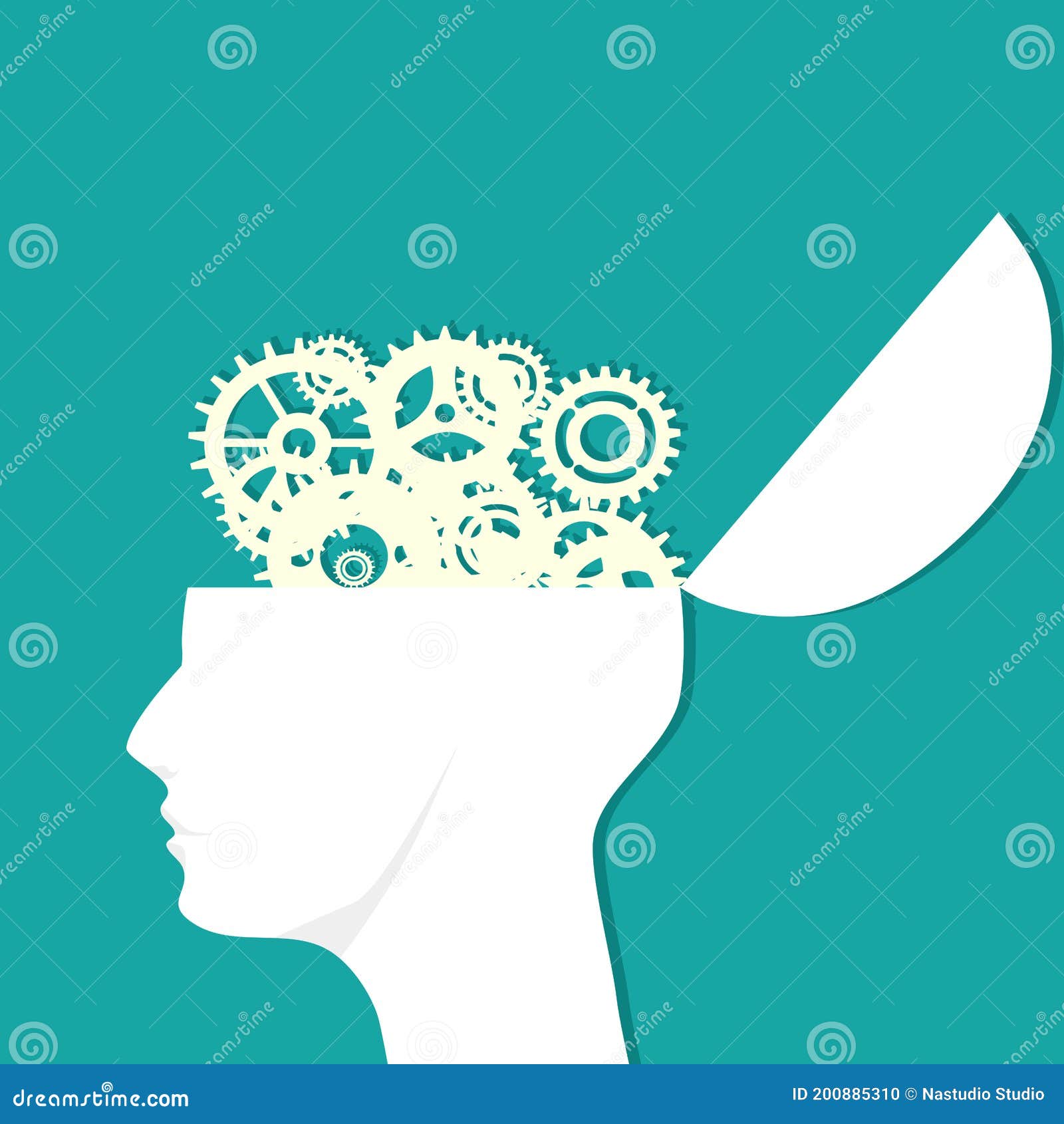 Brainstorming Process Concept. Human Head with Gear Brain Stock Vector ...