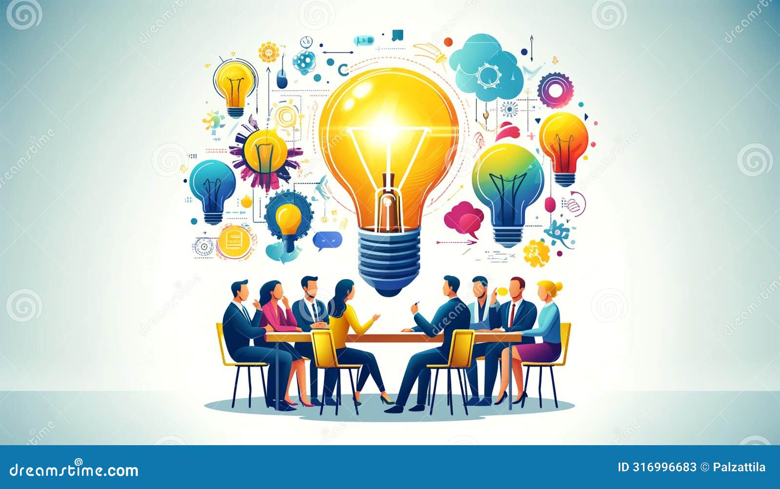 Brainstorming Session with Light Bulbs Stock Illustration ...