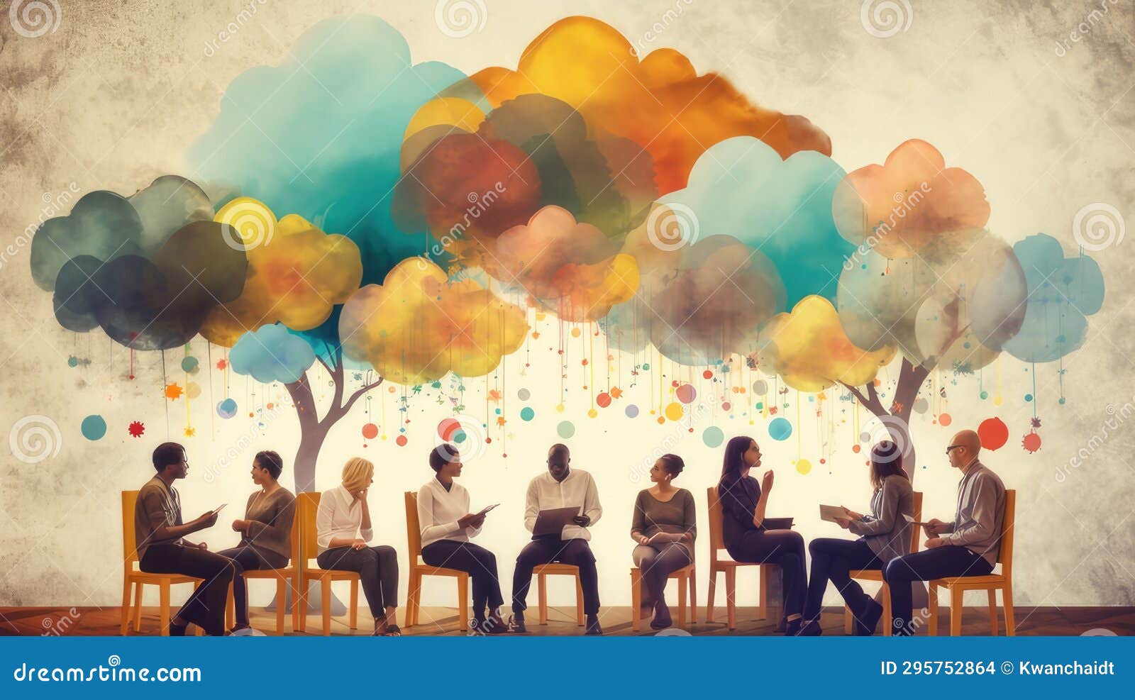 A Brainstorming Session with People Surrounded by Colorful Thought ...