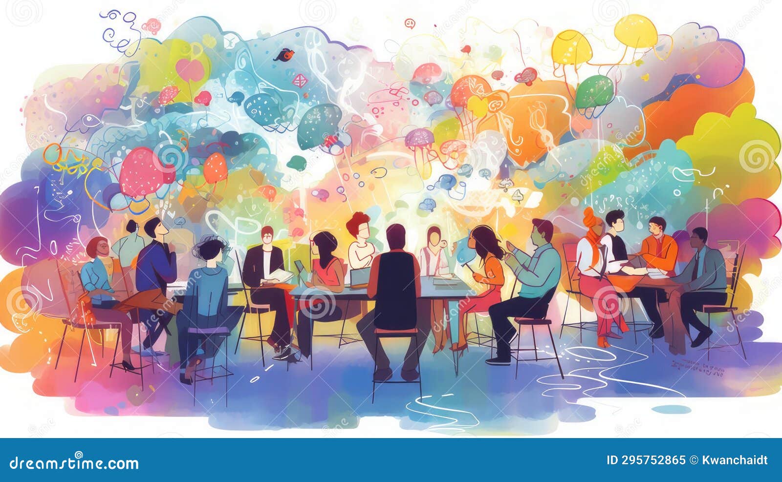 A Brainstorming Session with People Surrounded by Colorful Thought ...