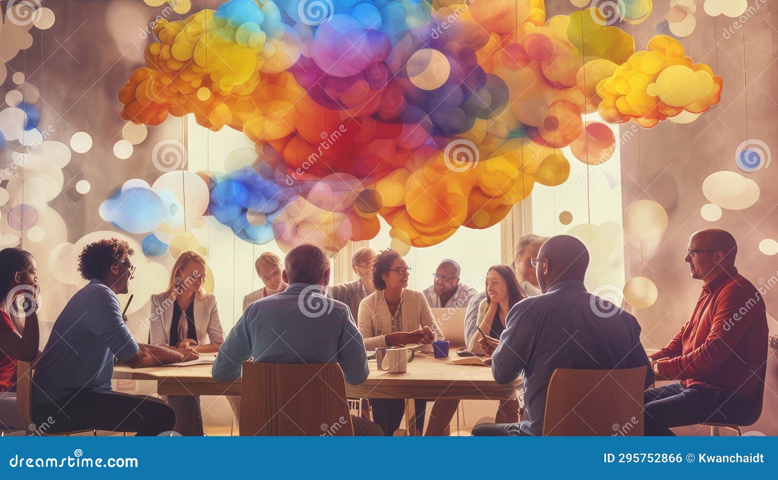 A Brainstorming Session with People Surrounded by Colorful Thought ...