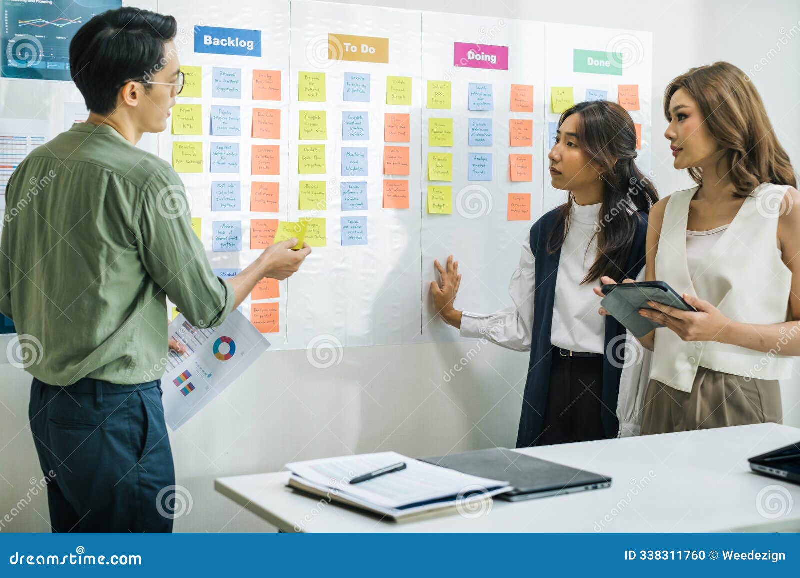 Brainstorming Session, Using Sticky Notes On A Task Board (kanban) To ...