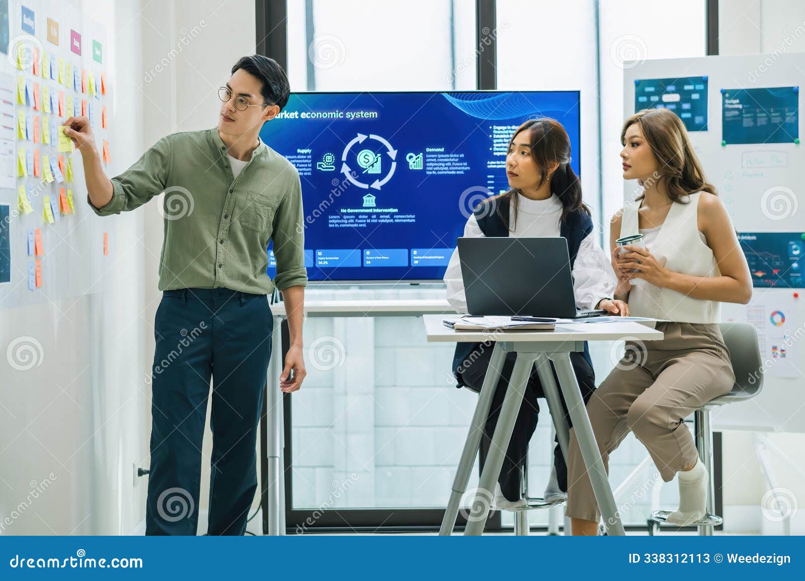 Brainstorming Session, Using Sticky Notes On A Task Board (kanban) To ...