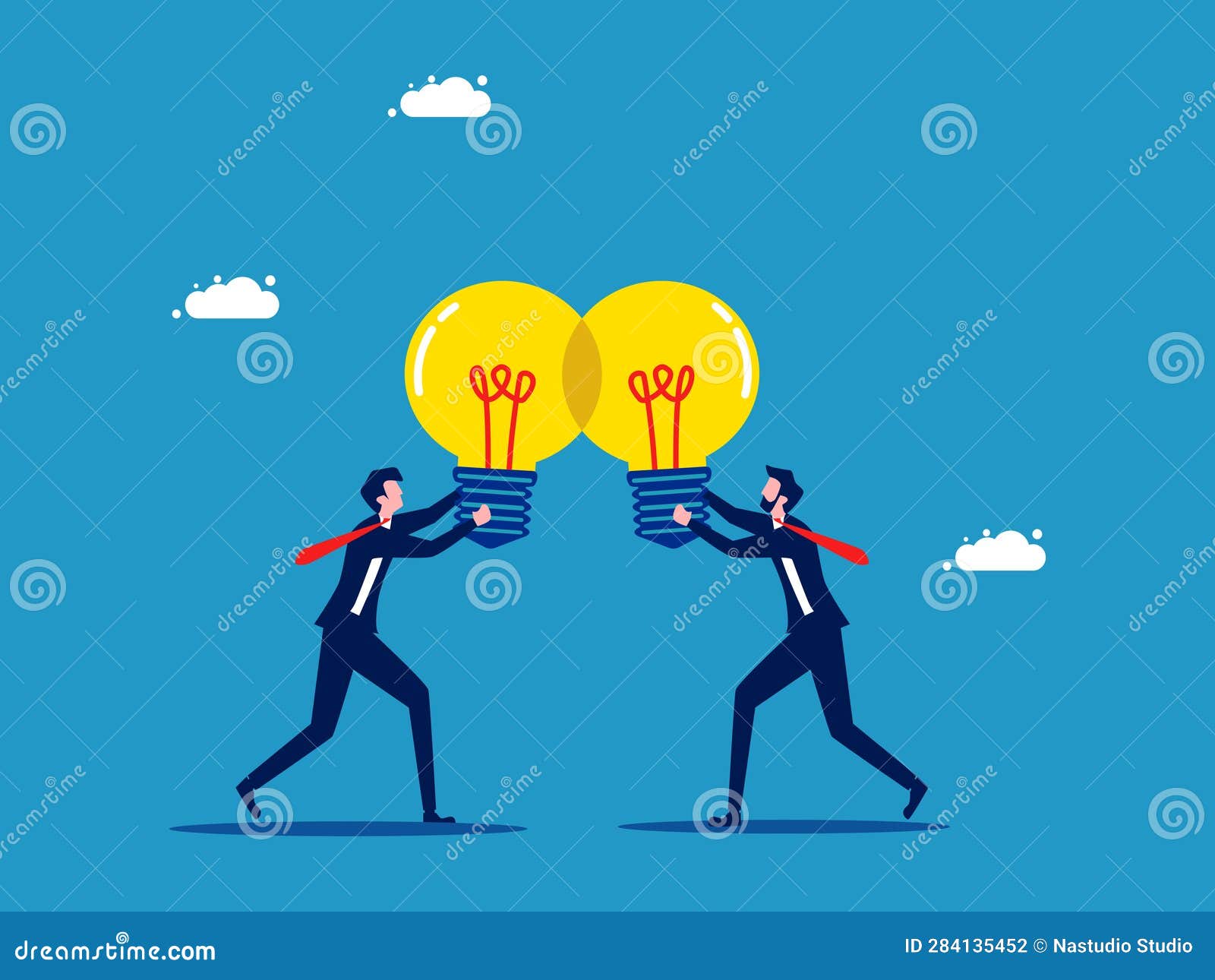 Brainstorming or Sharing Knowledge. Business People Sharing Light Bulbs ...