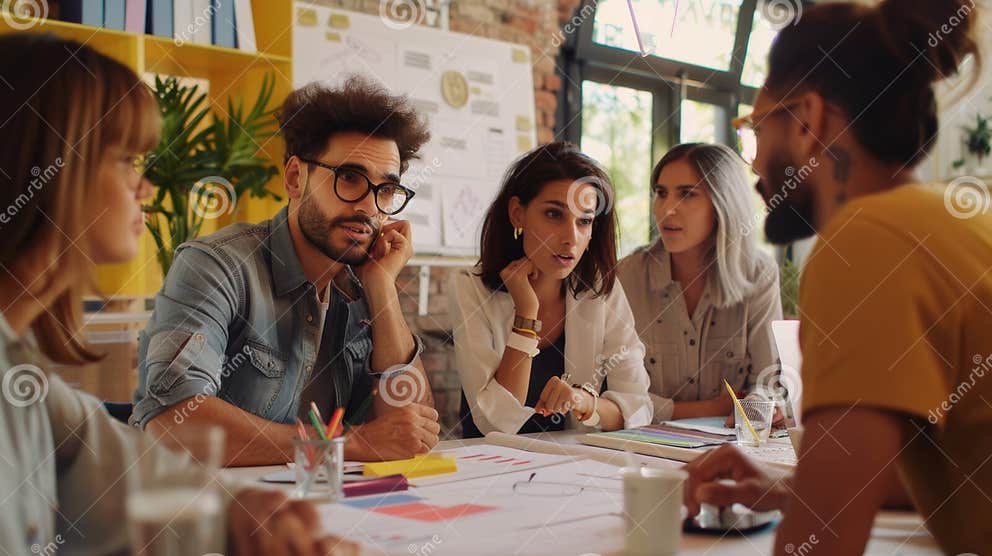 Brainstorming Together. Creative Team Collaborating on a Project ...