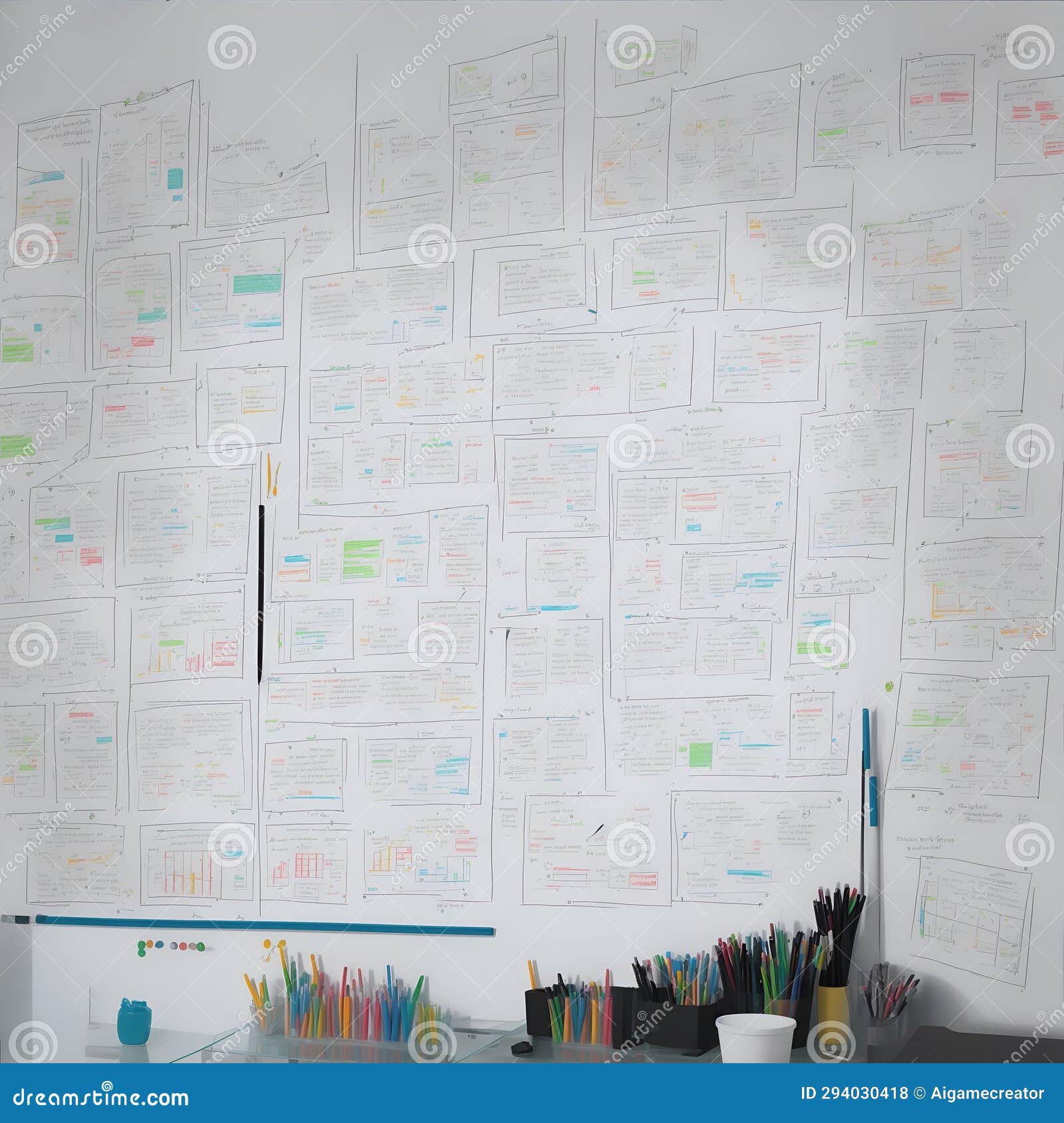 Brainstorming Wall with Sticky Notes and Sketches Stock Illustration ...
