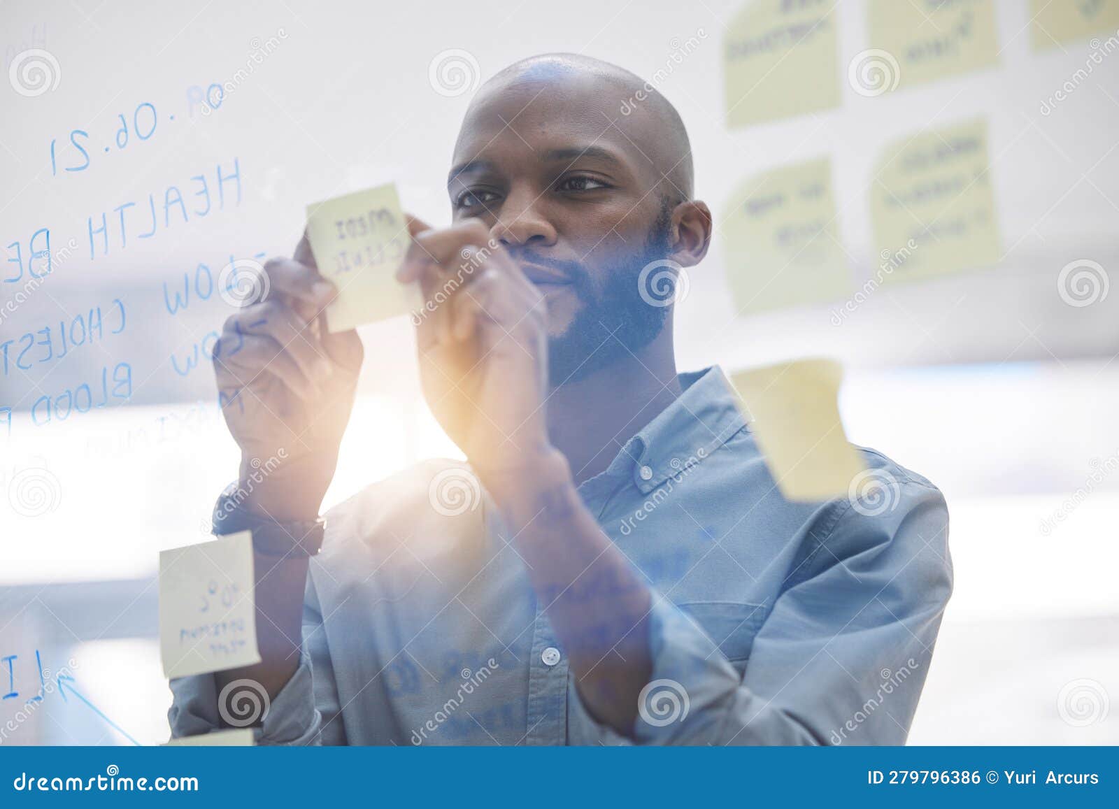 Brainstorming, Writing and Business Man on Glass Board for Planning ...