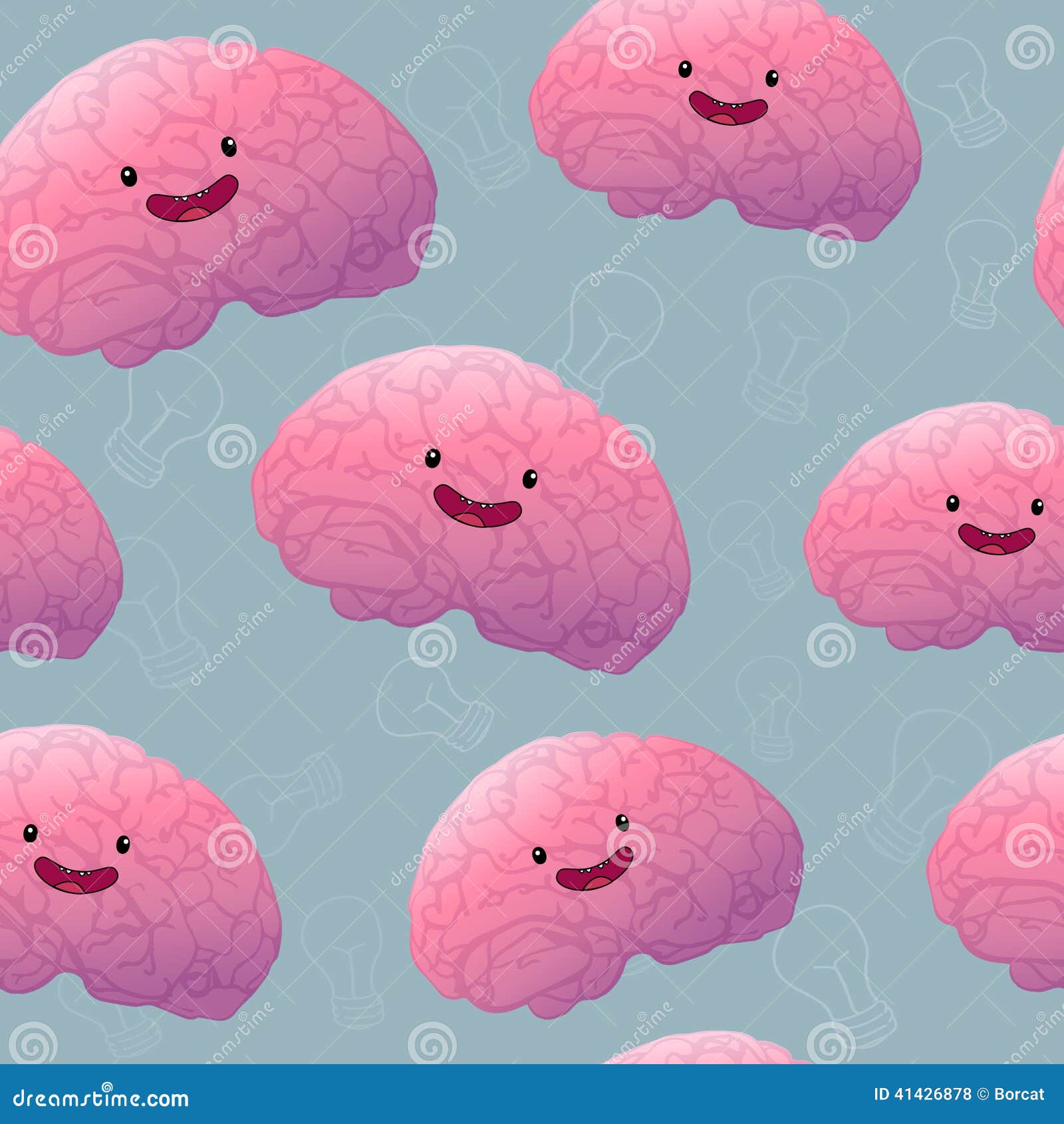 Brainstorn Happy Brain Seamless Pattern Stock Vector - Illustration of ...