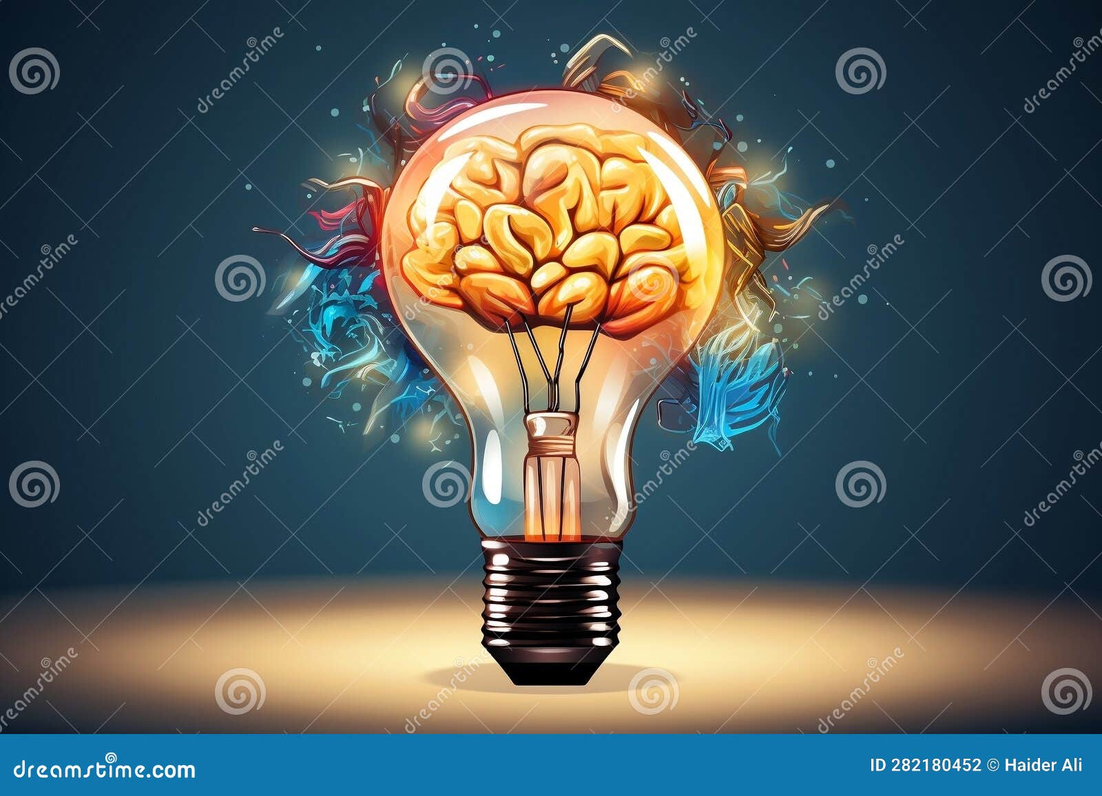Brainwave Creative Idea with Light Bulb. Generative AI Stock ...