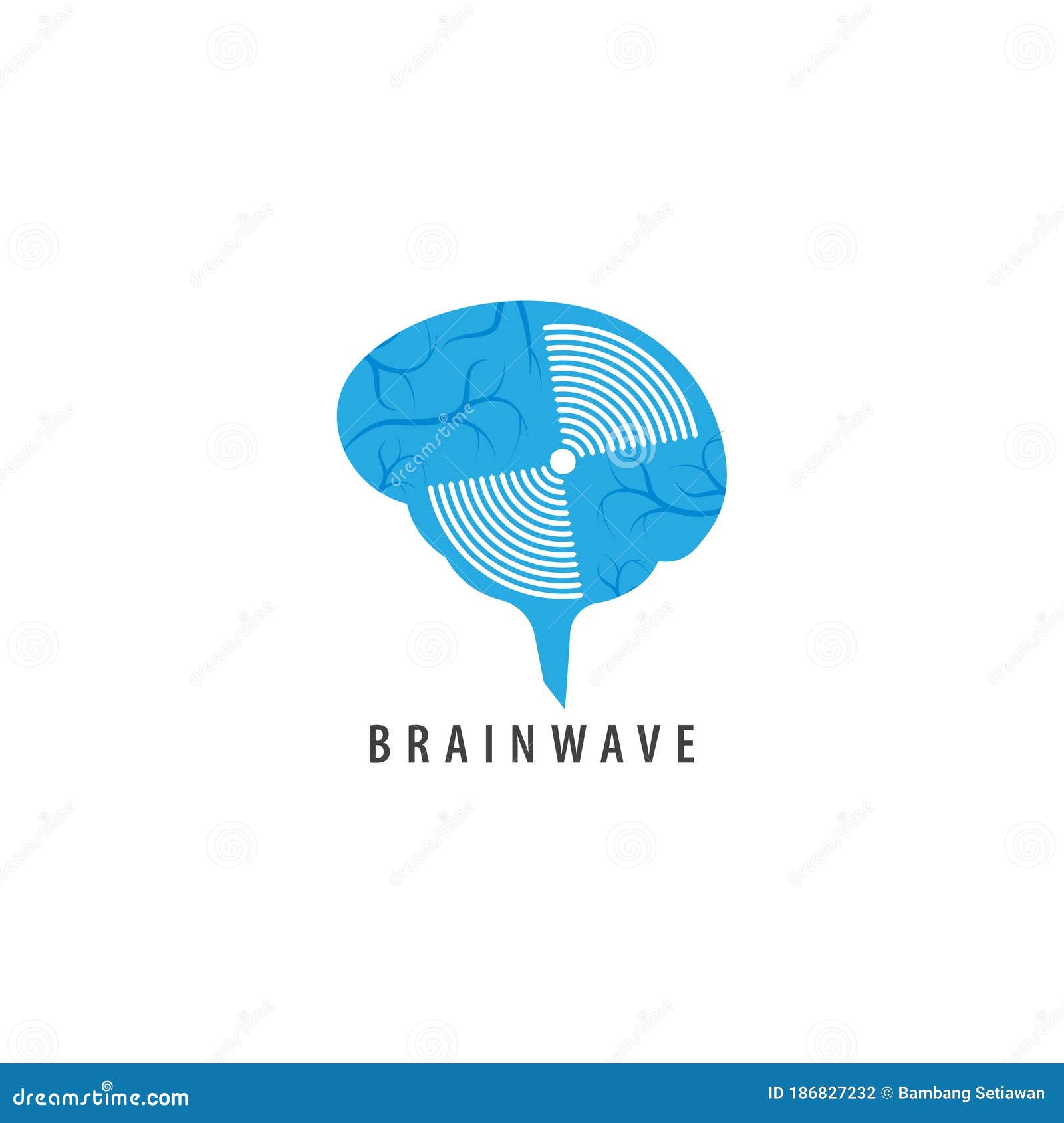 Brainwave Logo Design Template. Blue Brain with a Wave Signal Spin ...