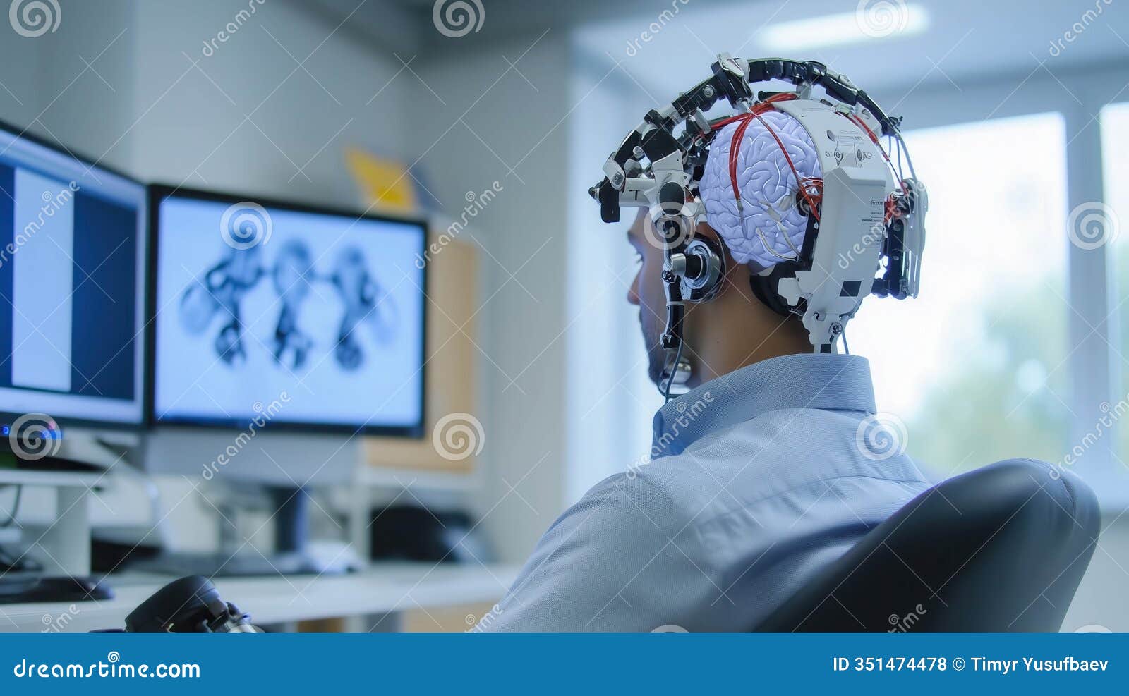 Brainwave Scanning Device Showing 3d Brain Model on Computer Screen ...