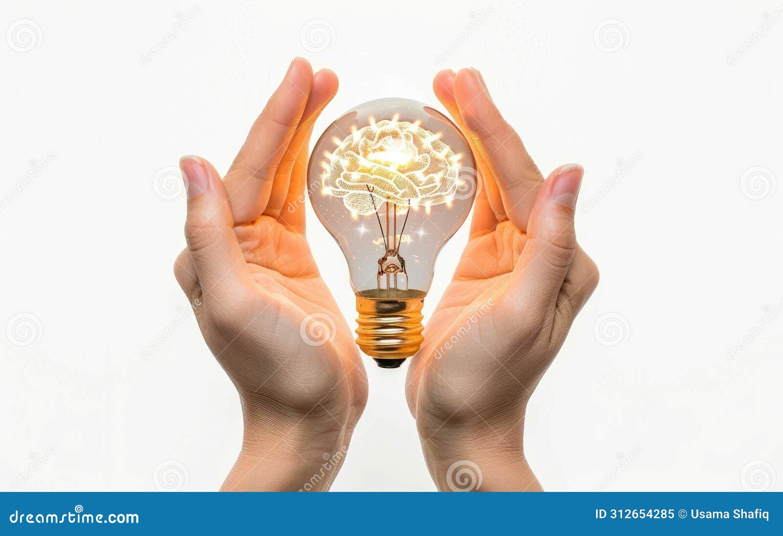 Brainy Light Bulb Shielded Isolated On White Background, Royalty-Free ...