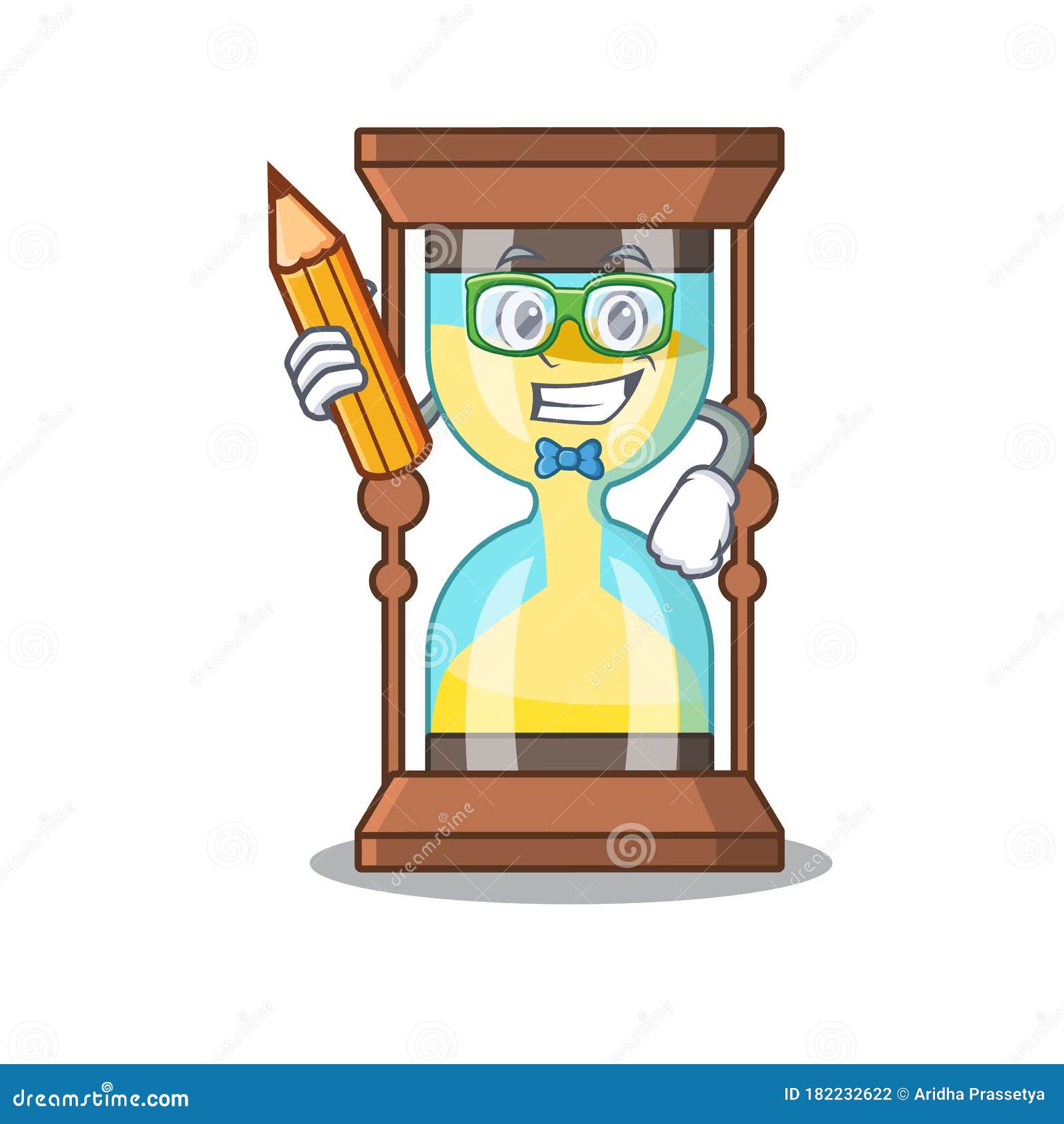 A Brainy Student Chronometer Cartoon Character with Pencil and Glasses ...