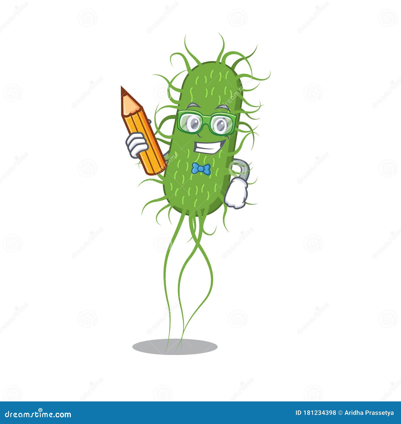 A Brainy Student E.coli Bacteria Cartoon Character With Pencil And ...