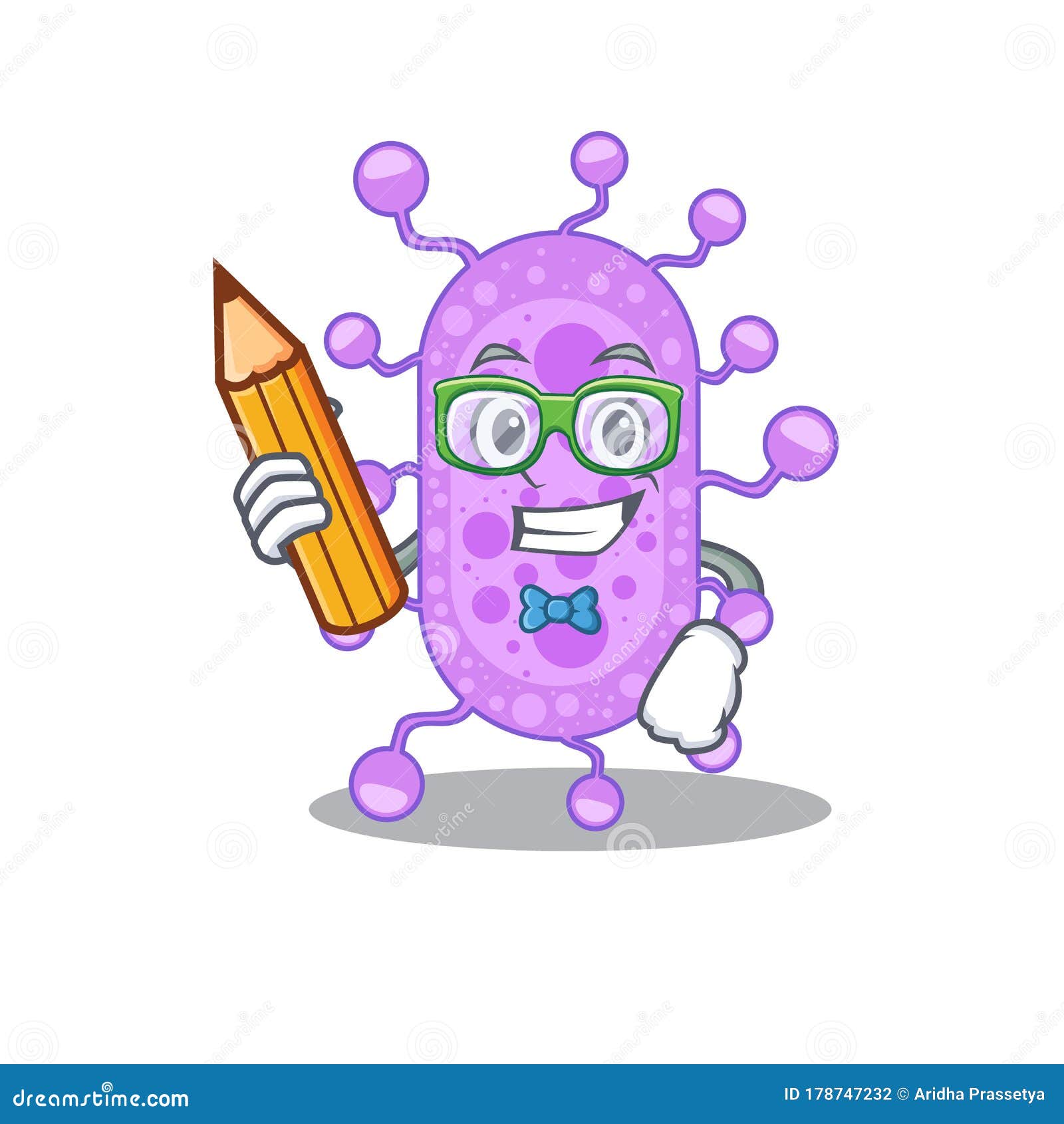 A Brainy Student Mycobacterium Cartoon Character with Pencil and ...