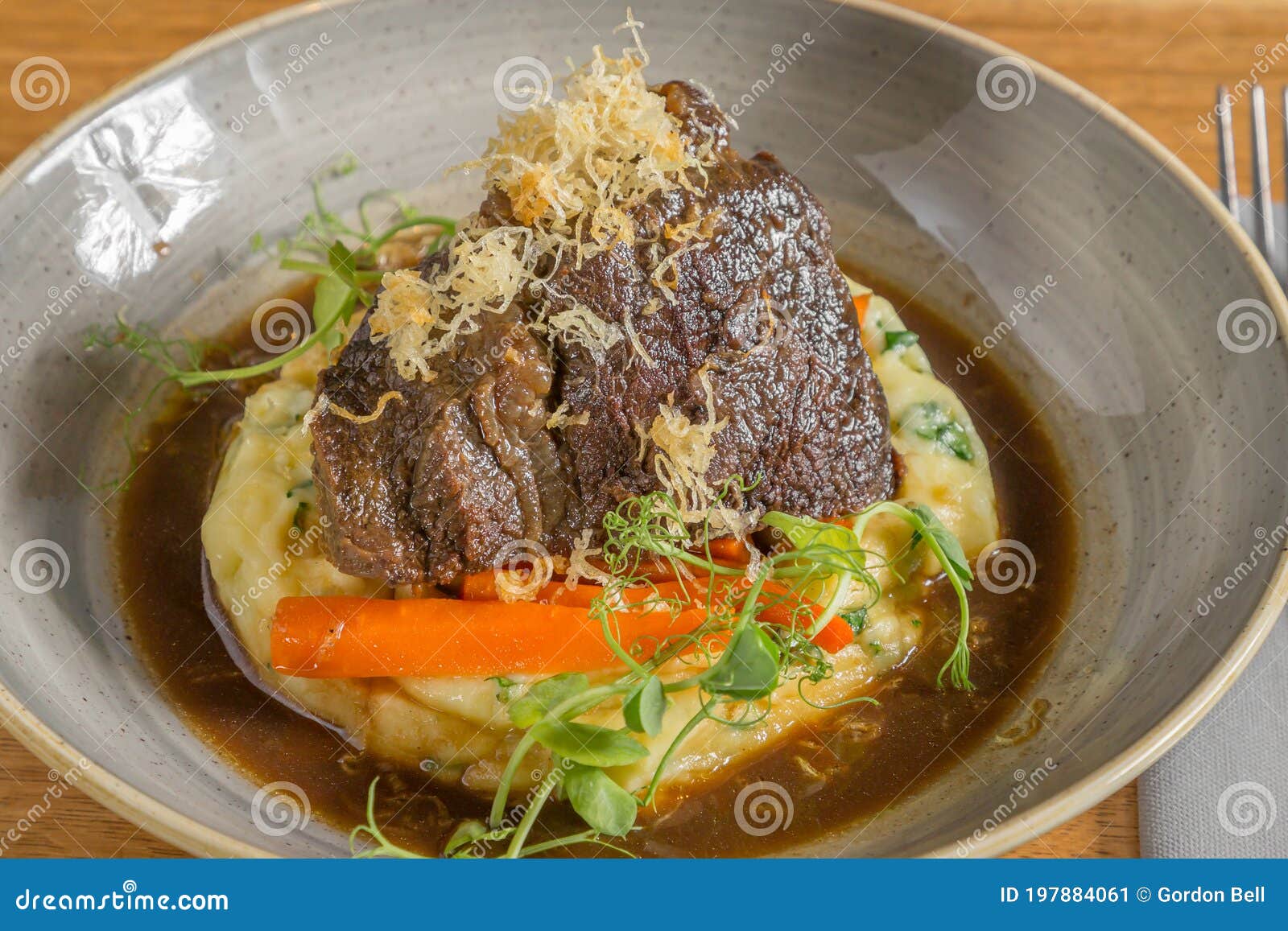 Braised Beef Cheek with Mashed Potato and Carrot Stock Image - Image of ...